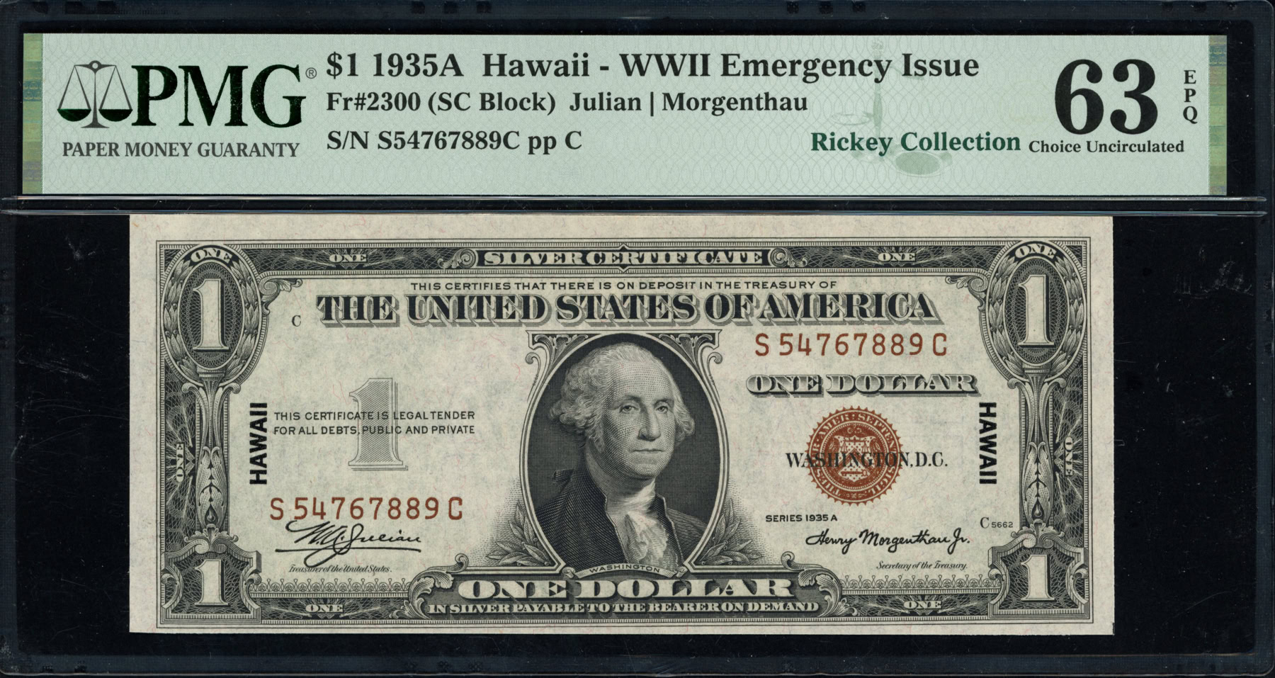 Fr. 2300 (SC Block) 1935A $1 Hawaii WWII Emergency Issue Note Julian ...