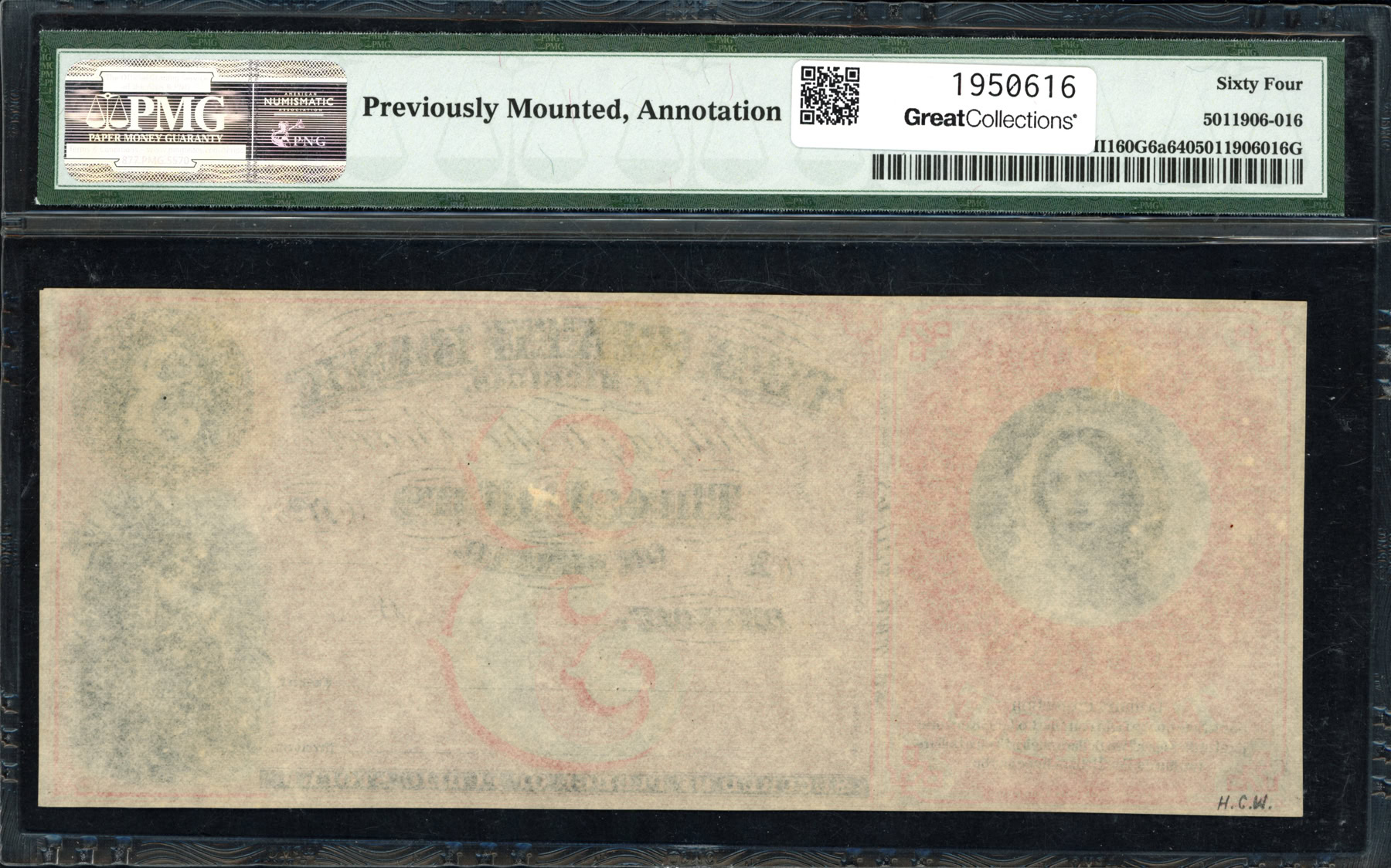 1859-60s Detroit, Michigan State Bank of Michigan $3 Remainder Note PMG ...