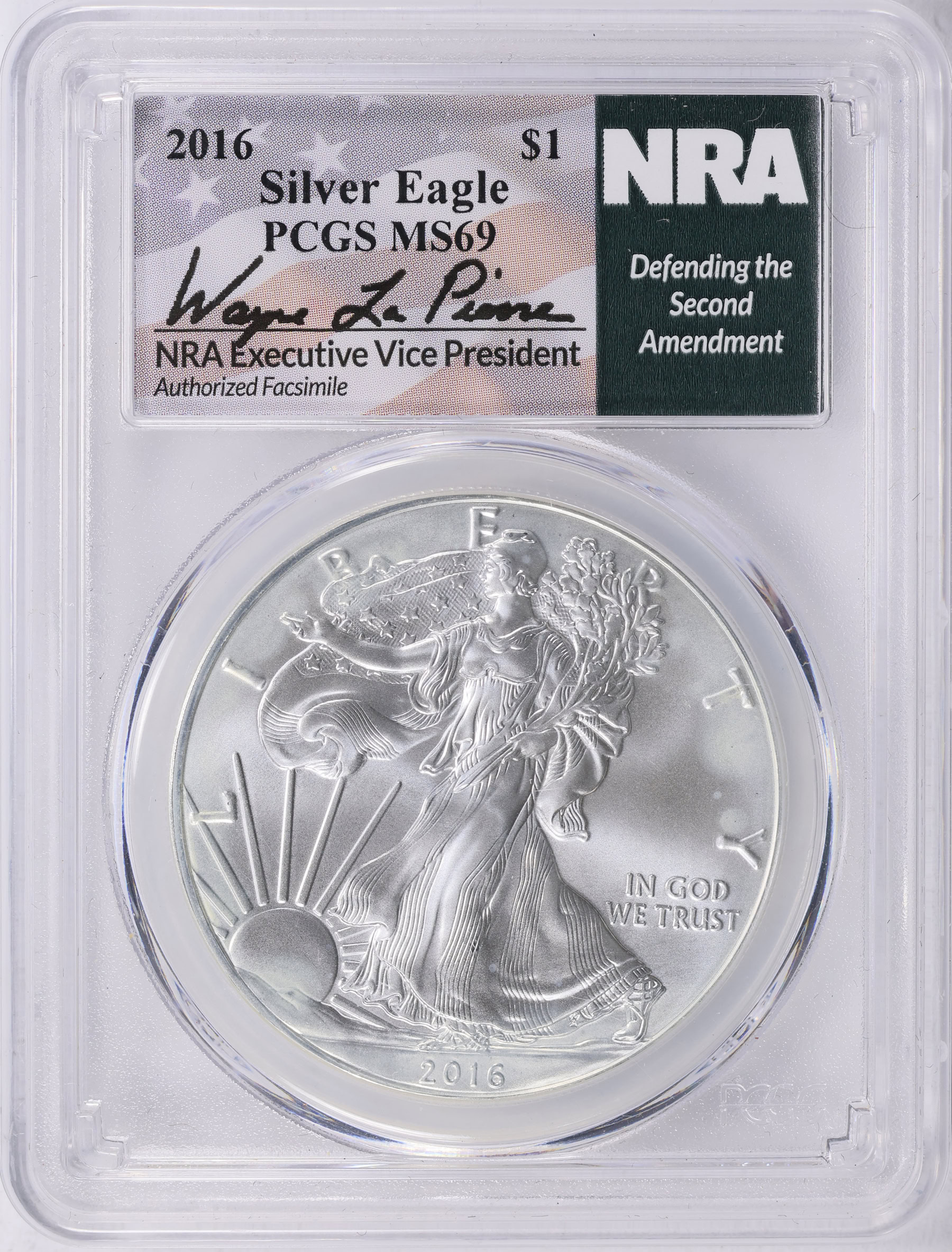 2016 $1 Silver Eagle National Rifle Association PCGS MS-69 (NRA Label ...