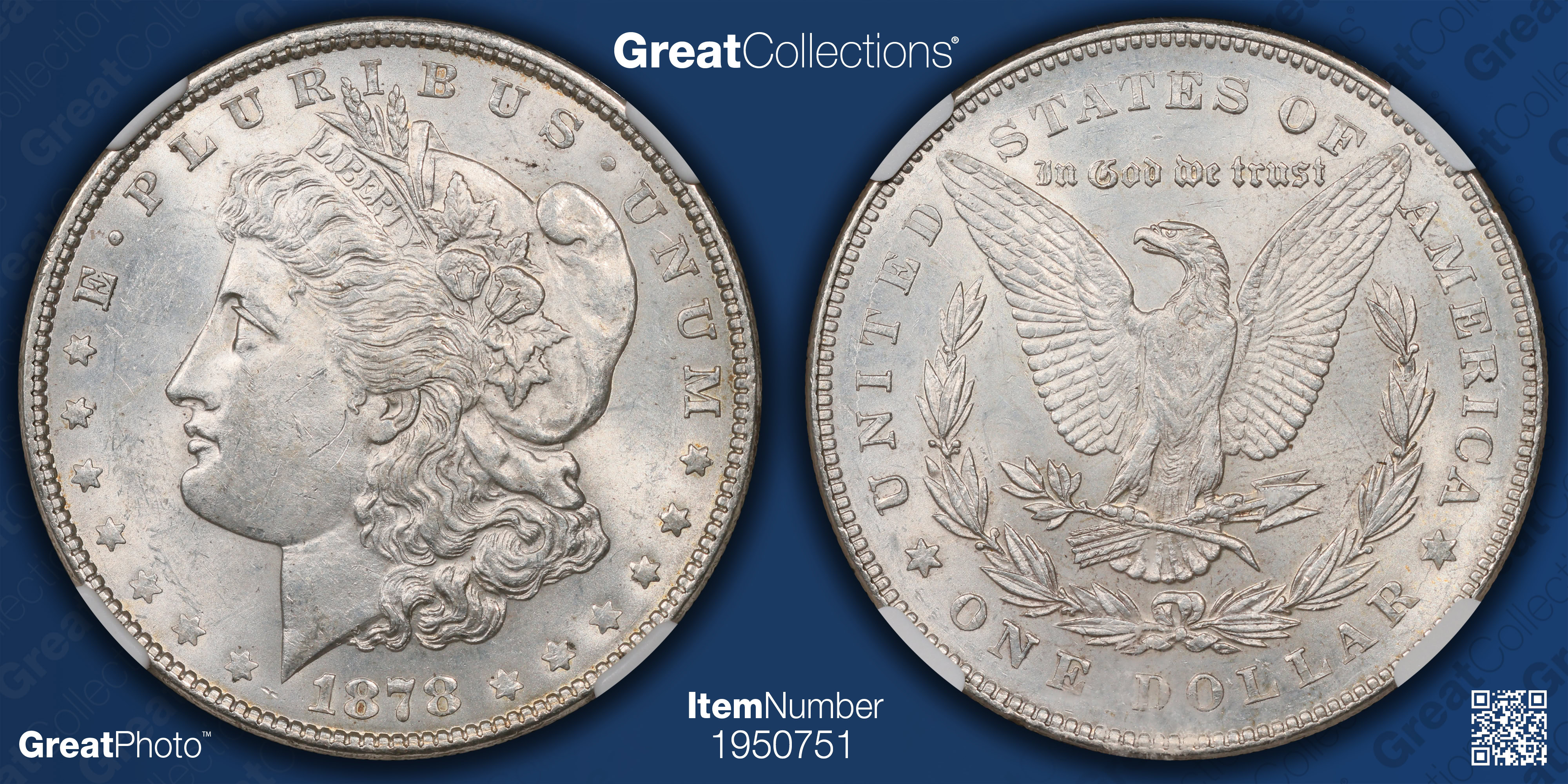 1878 Morgan Silver Dollar 7 Tailfeathers, Reverse of 1878 NGC MS-62 ...