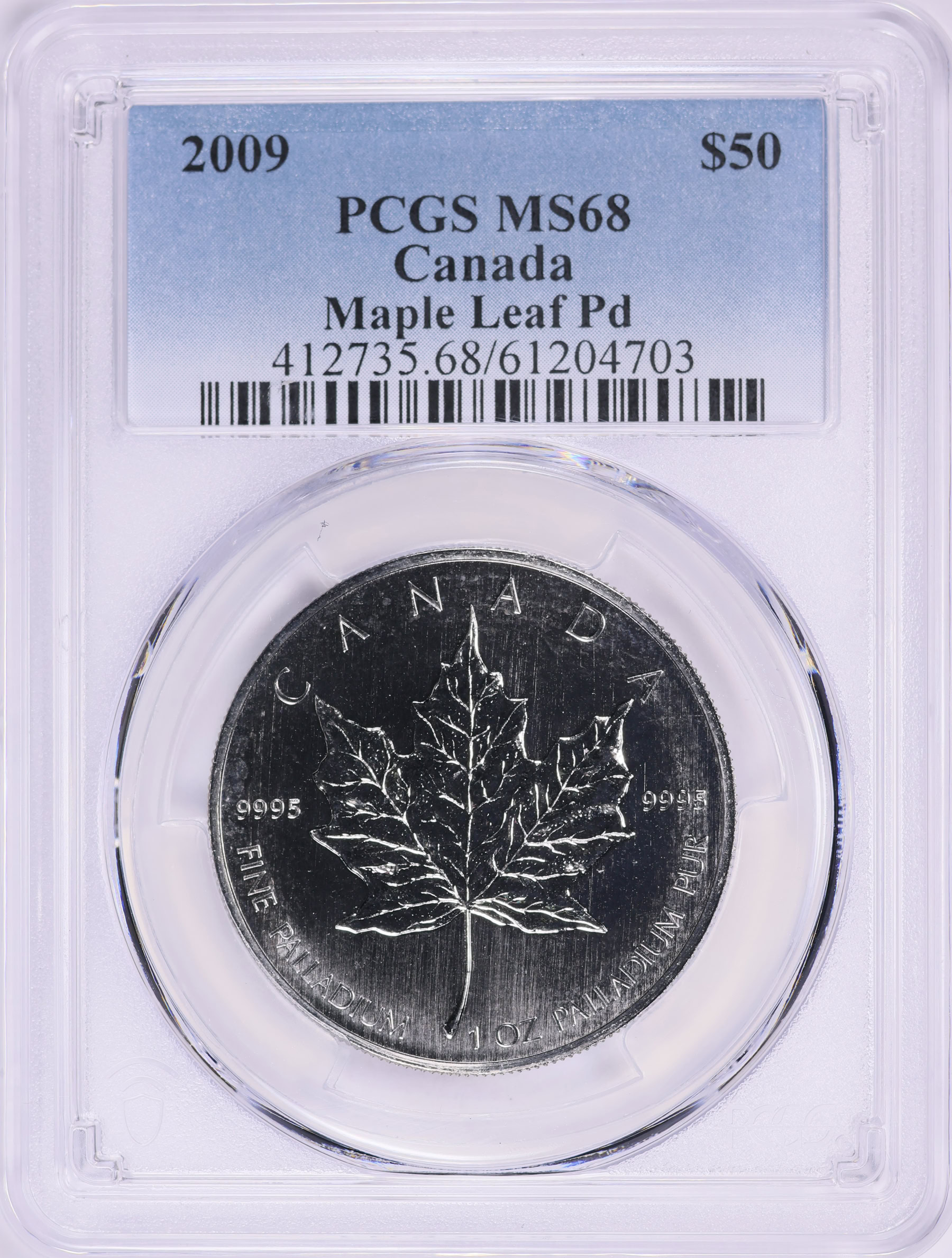 Canada 2009 Palladium $50 Maple Leaf/Pd PCGS MS-68 (APdW = 0.9995 Oz ...