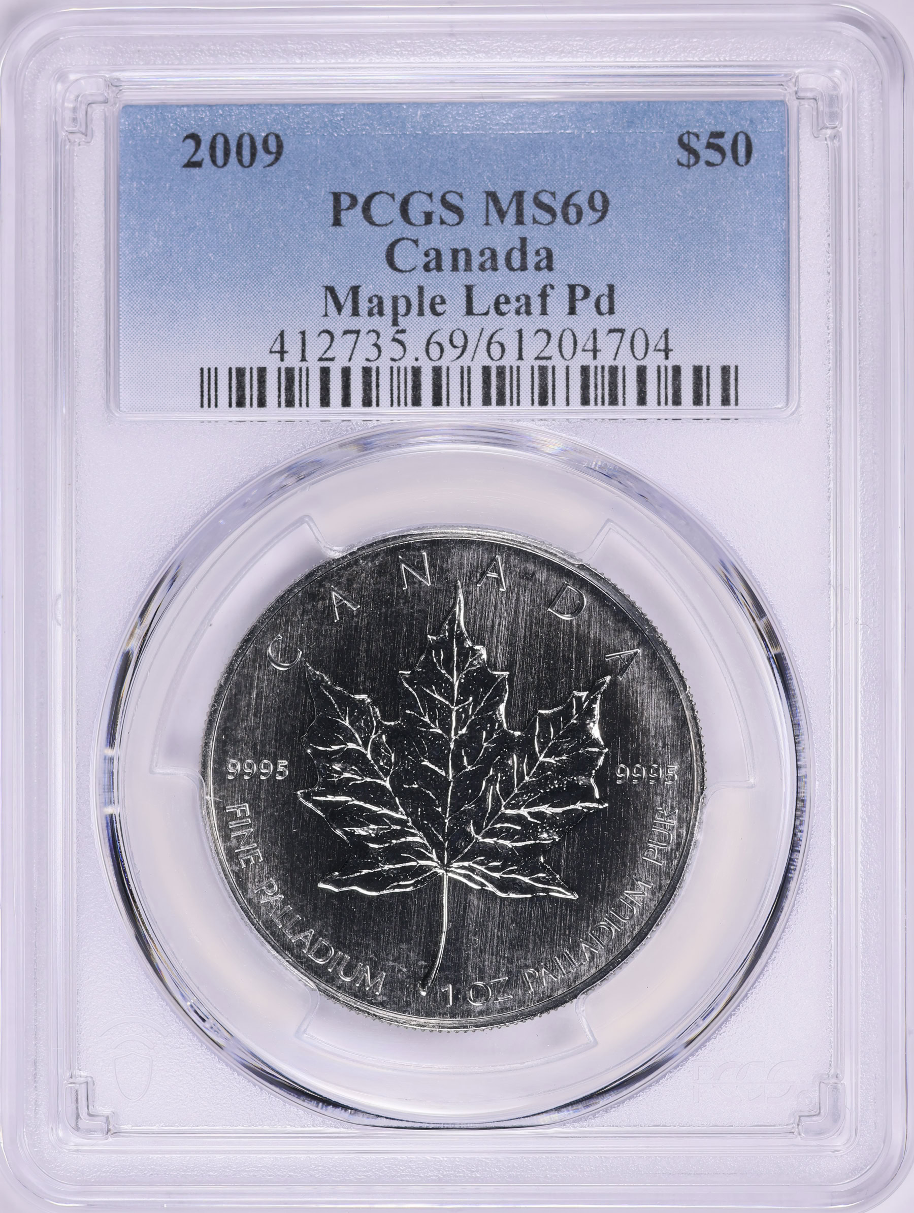 Canada 2009 Palladium $50 Maple Leaf/Pd PCGS MS-69 (APdW = 0.9995 Oz ...