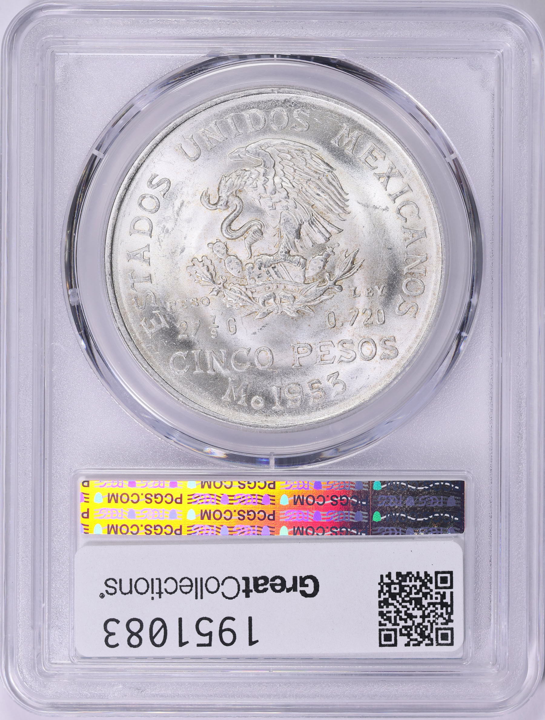 Mexico 1953-Mo Silver 5 Pesos KM-467 PCGS MS-64 (Item 1951083 ...
