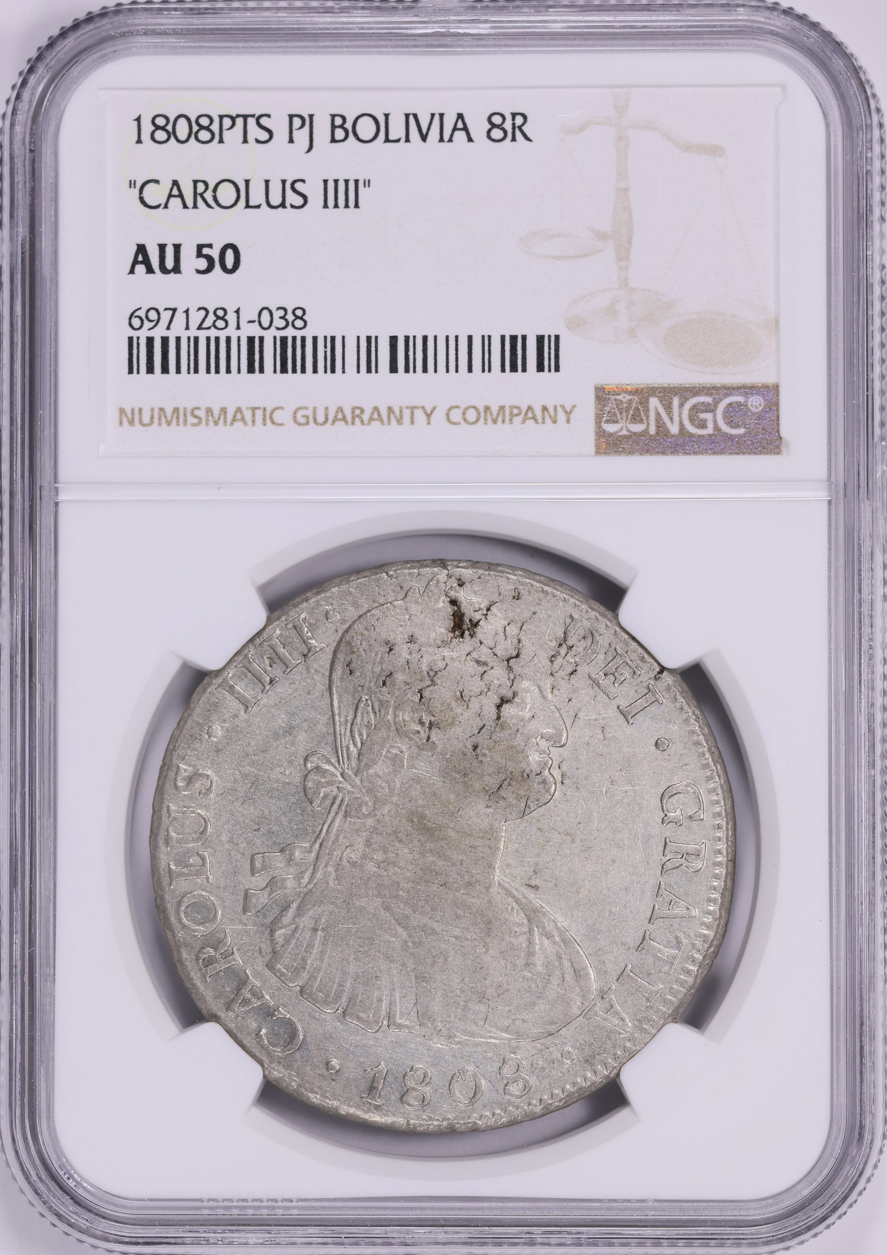 Bolivia 1808-PTS PJ Silver 8 Reales CAROLUS IIII KM-73 NGC AU-50 (Item ...