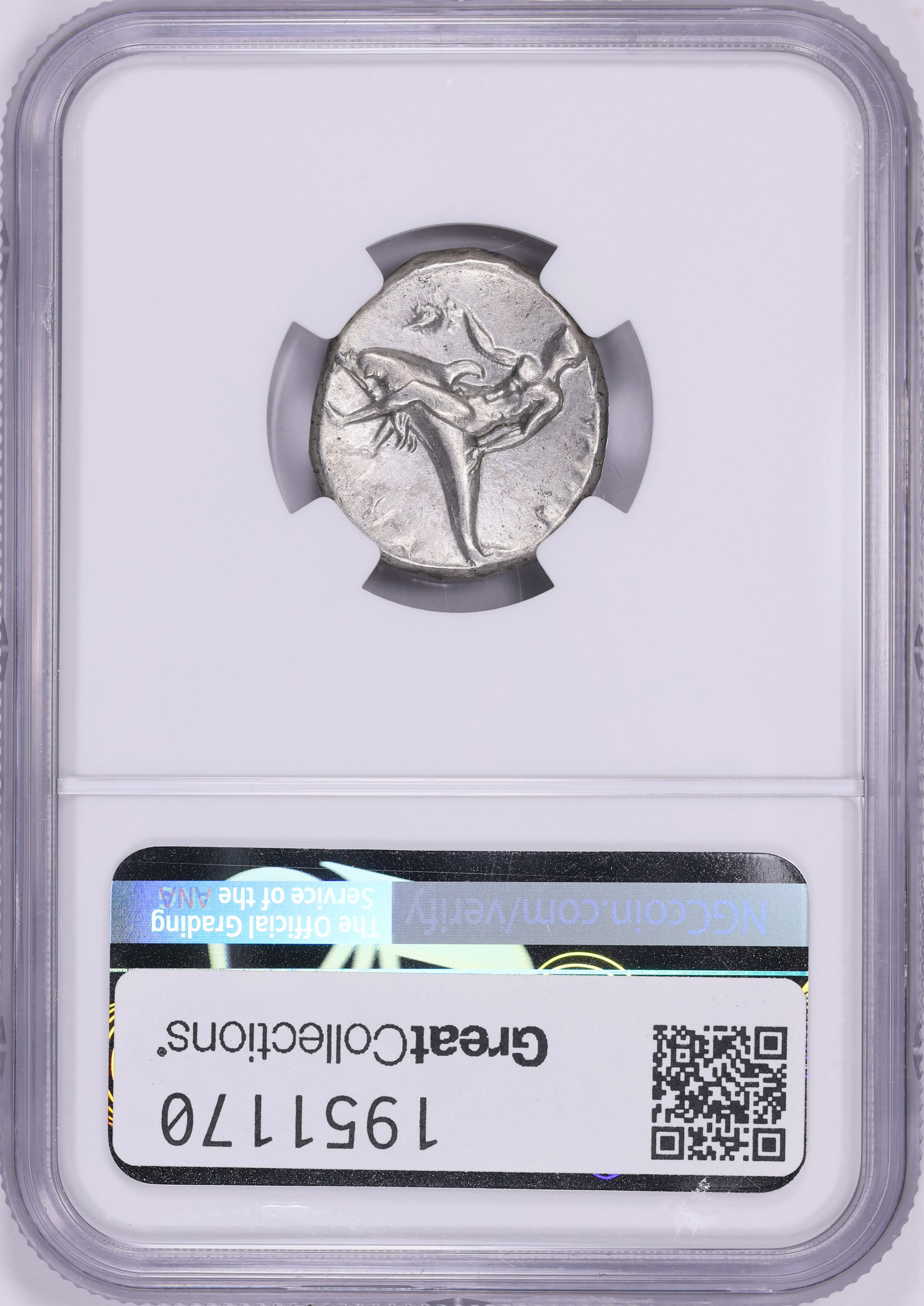 Ancient Calabria, Taras c.302-280 B.C. AR Didrachm (7.90gms) NGC AU ...