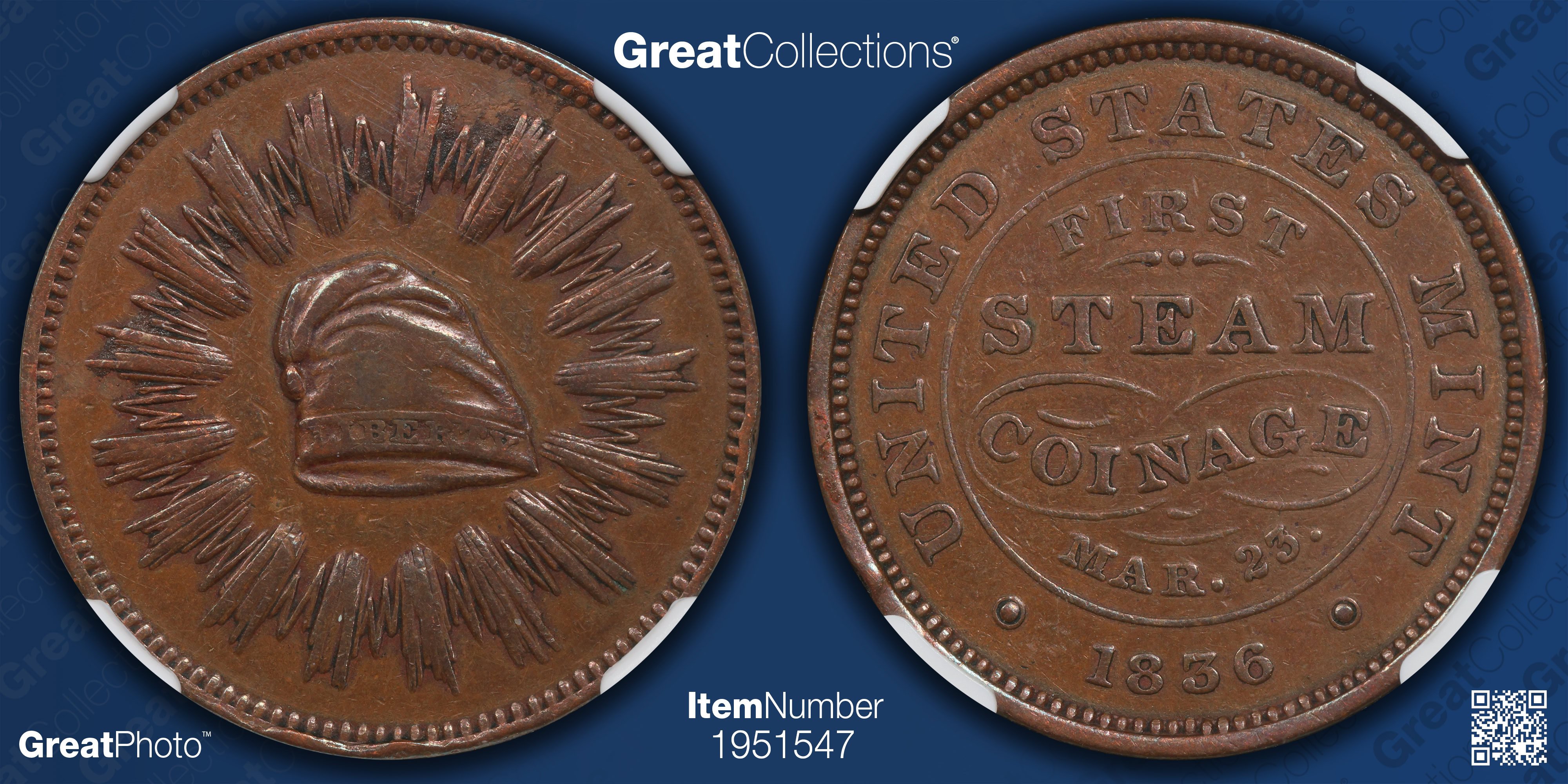1836-Dated Bronze 28mm First Steam Coinage Medal Mar. 23/Feb. 22 NGC XF ...