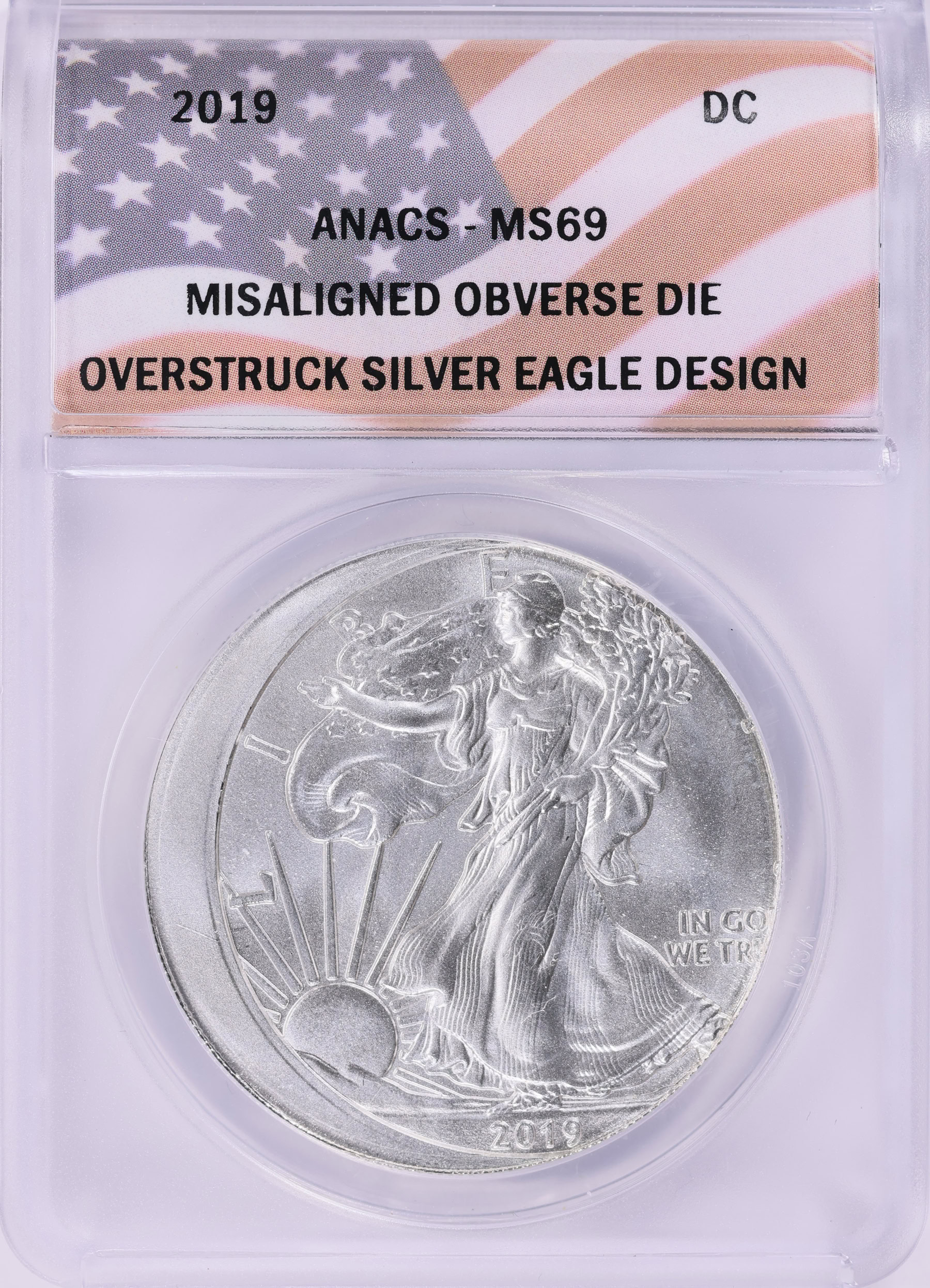 2019 Silver Eagle Design Misaligned Obverse Die Overstruck on Silver ...