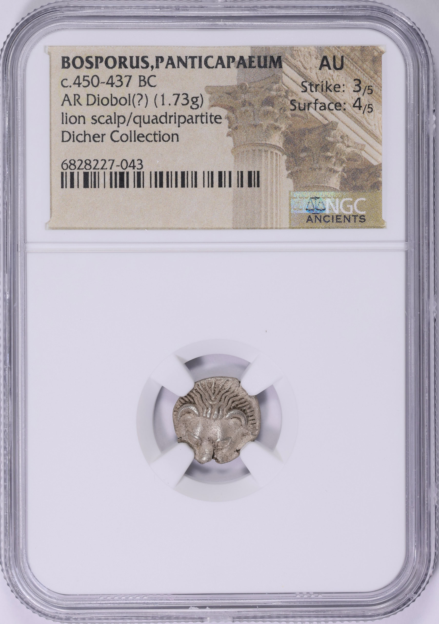 Ancient Bosporus, Panticapaeum c.450-437 B.C. AR Diobol(?) (1.73gms ...