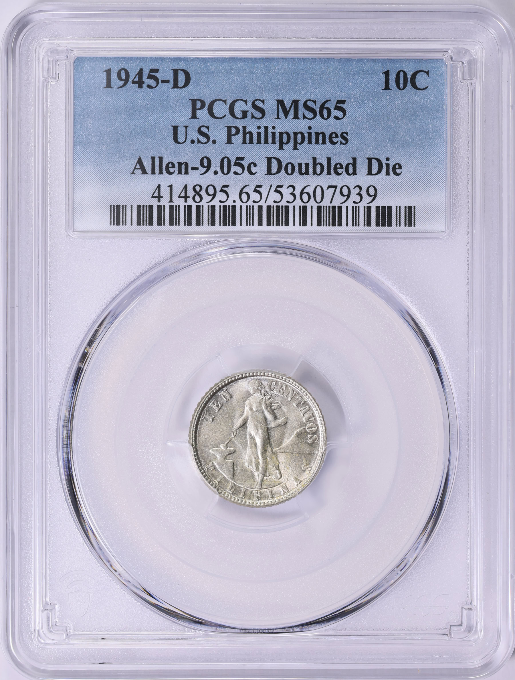 1945-D U.S. Philippines Ten Centavos Allen-9.05c Doubled Die PCGS MS-65 ...