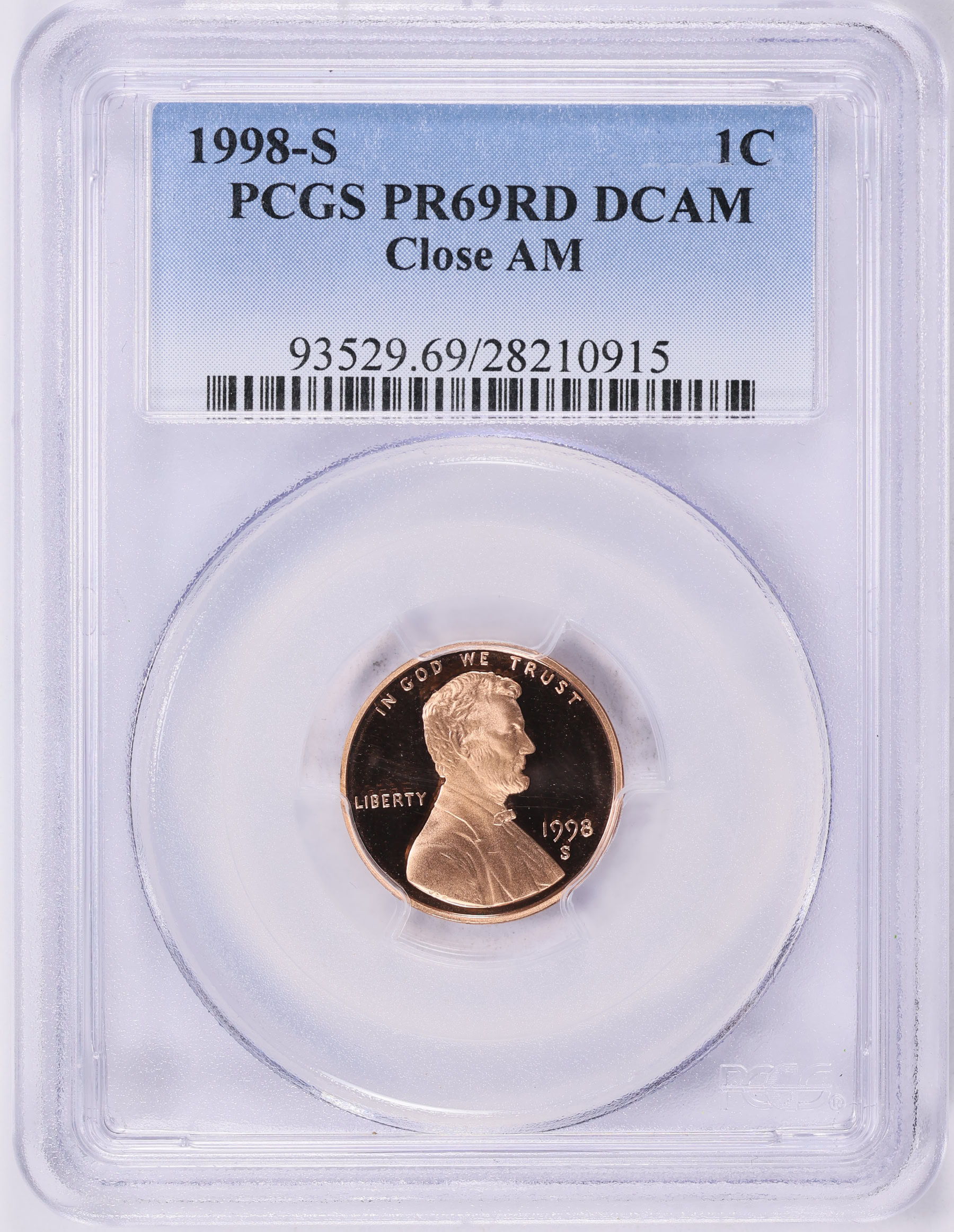 1998-S Lincoln Cent Close AM PCGS Proof-69 RD DCAM (Item 1952400 ...