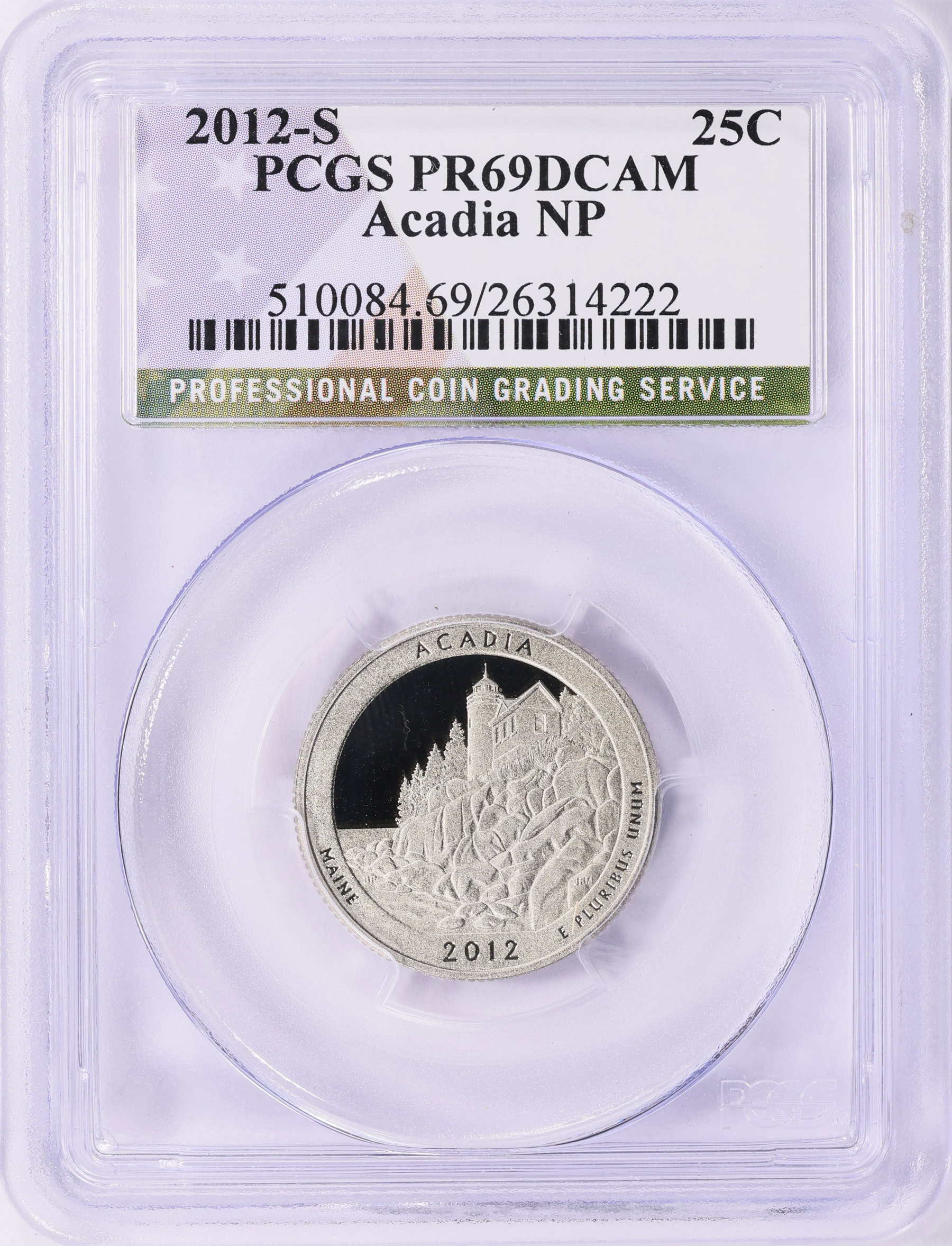 2012-S America the Beautiful Quarter Acadia NP PCGS Proof-69 DCAM (Flag ...