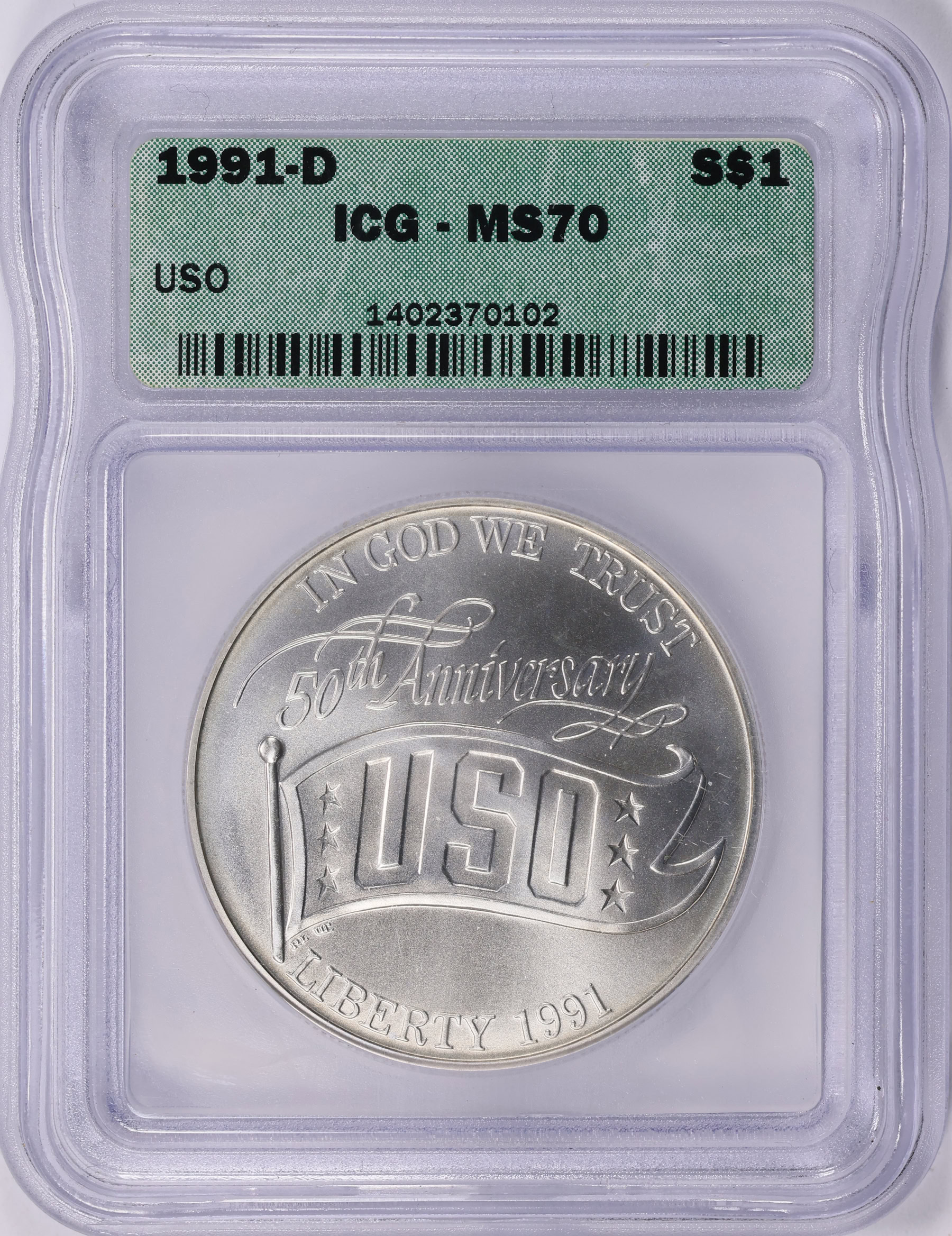 1991-D USO 50th Anniversary Silver Dollar ICG MS-70 (Item 1953030 ...