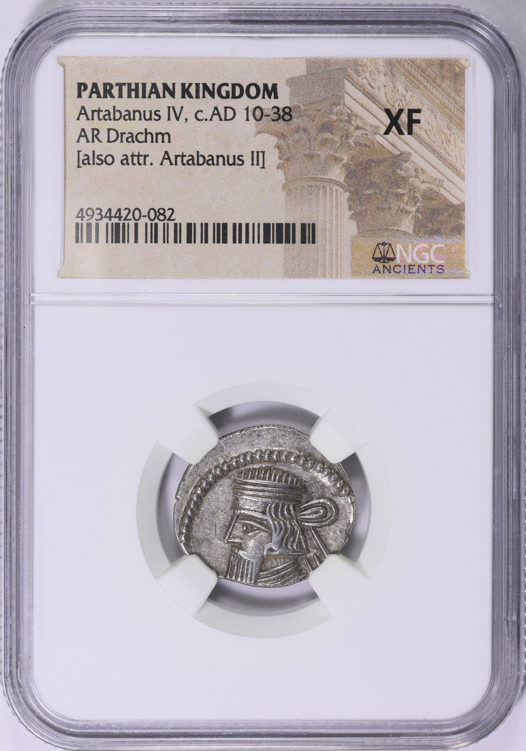 Ancient Parthian Kingdom, Artabanus IV (c.A.D. 10-38) AR Drachm NGC XF ...
