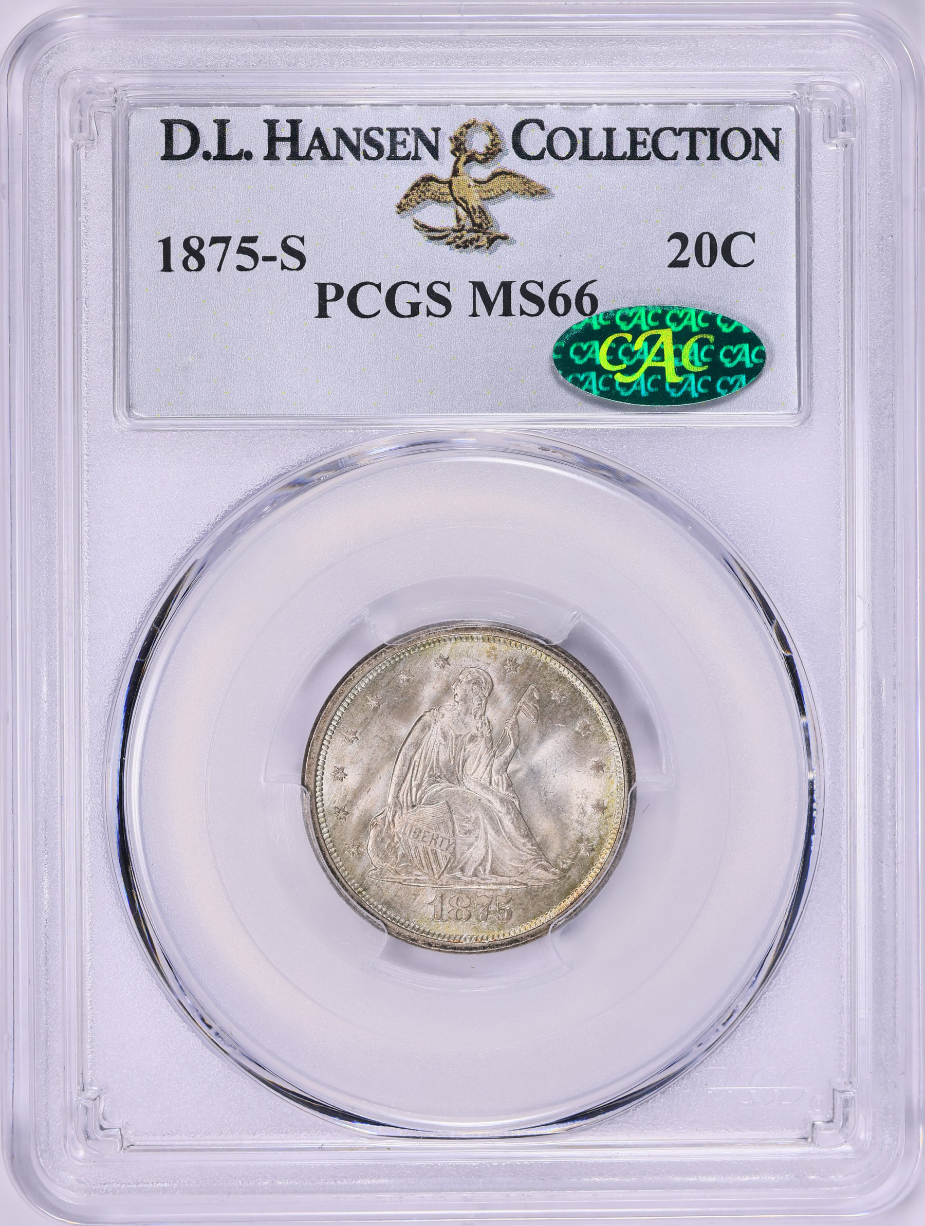 1875-S Twenty-Cent Piece PCGS MS-66 (CAC Green) (D.L. Hansen Collection ...
