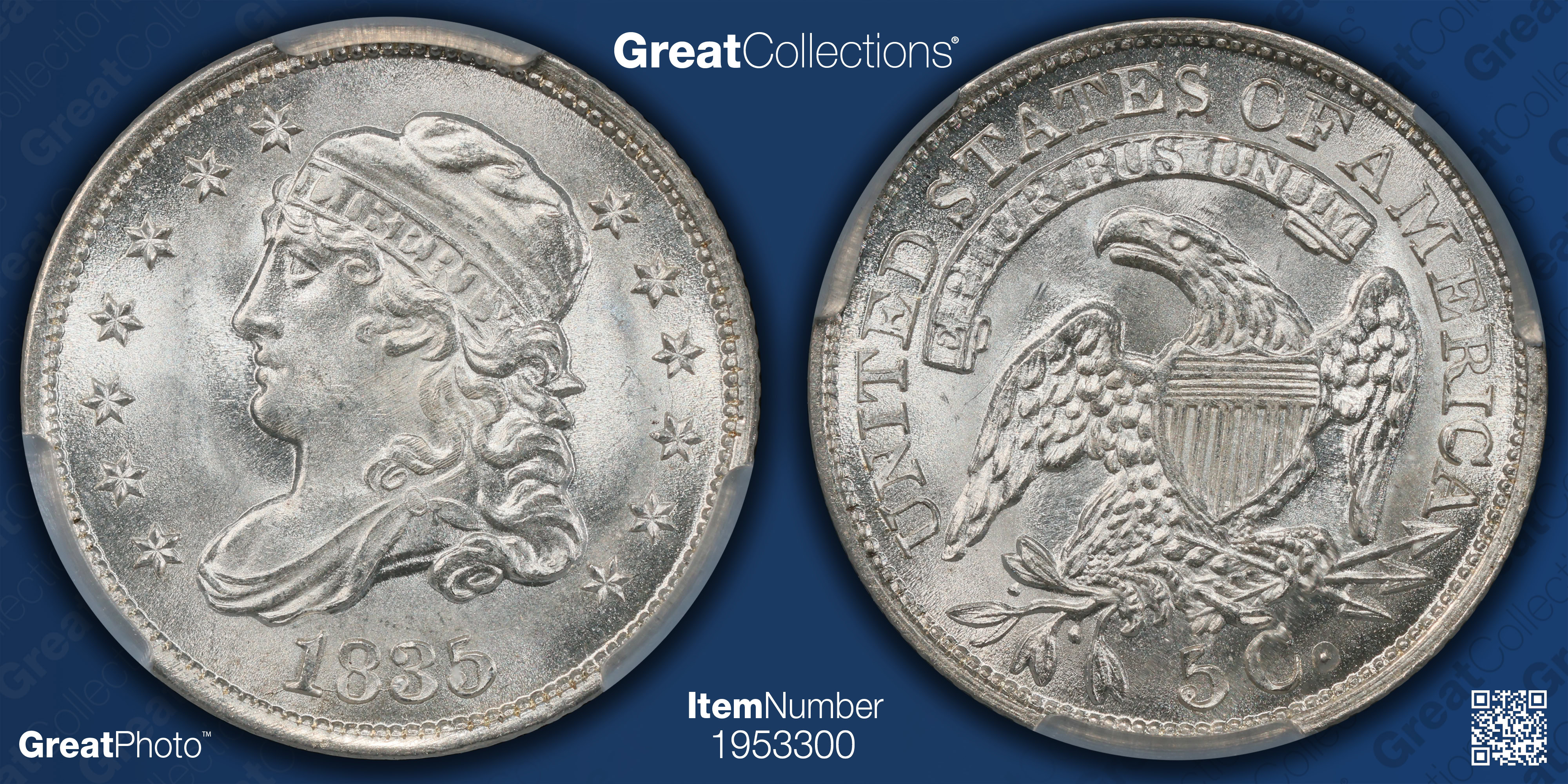 1835 Capped Bust Half Dime Large Date, Large 5C CACG MS-66+ (Item ...