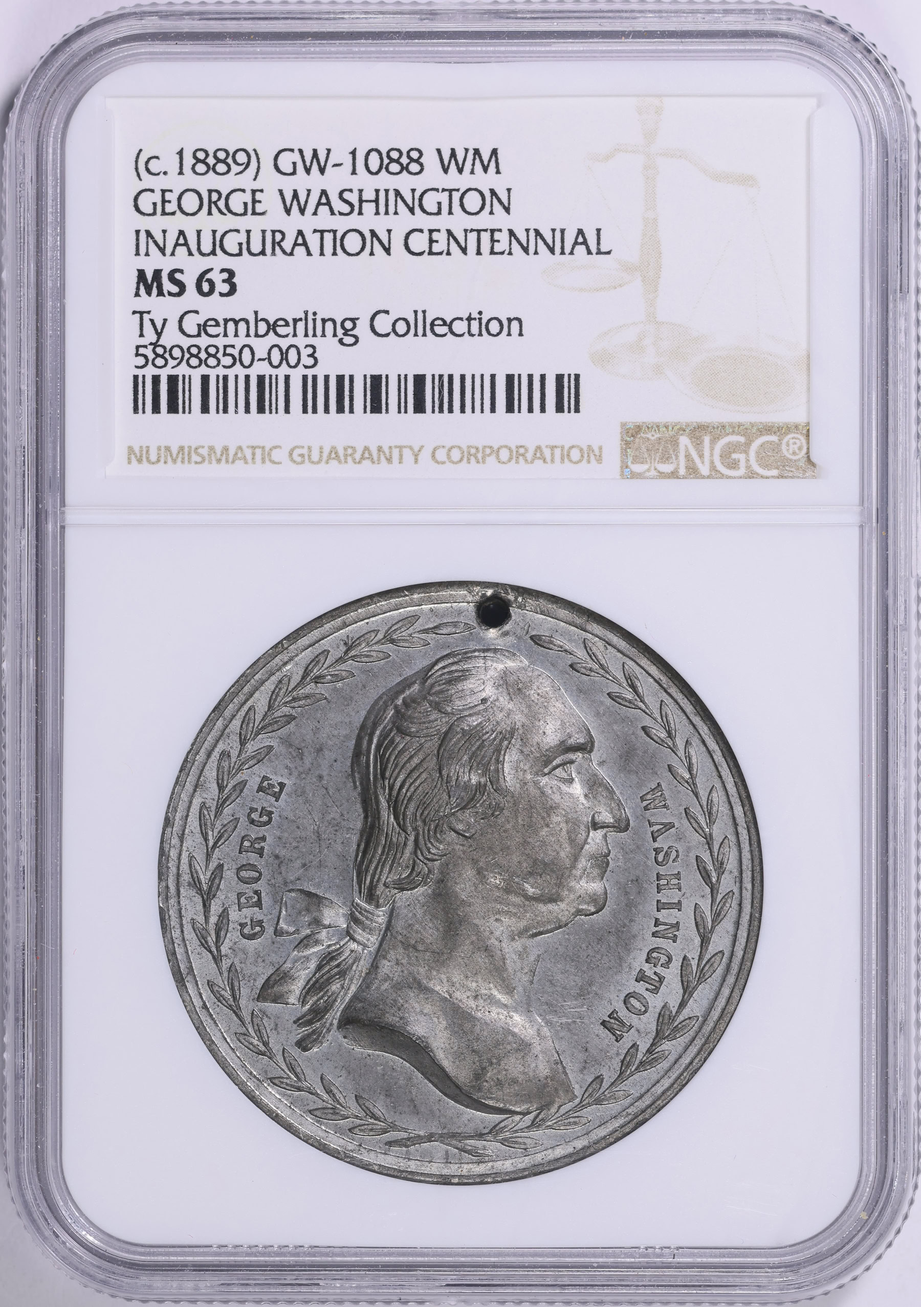 ND (c.1889) White Metal 40mm George Washington Inauguration Centennial ...