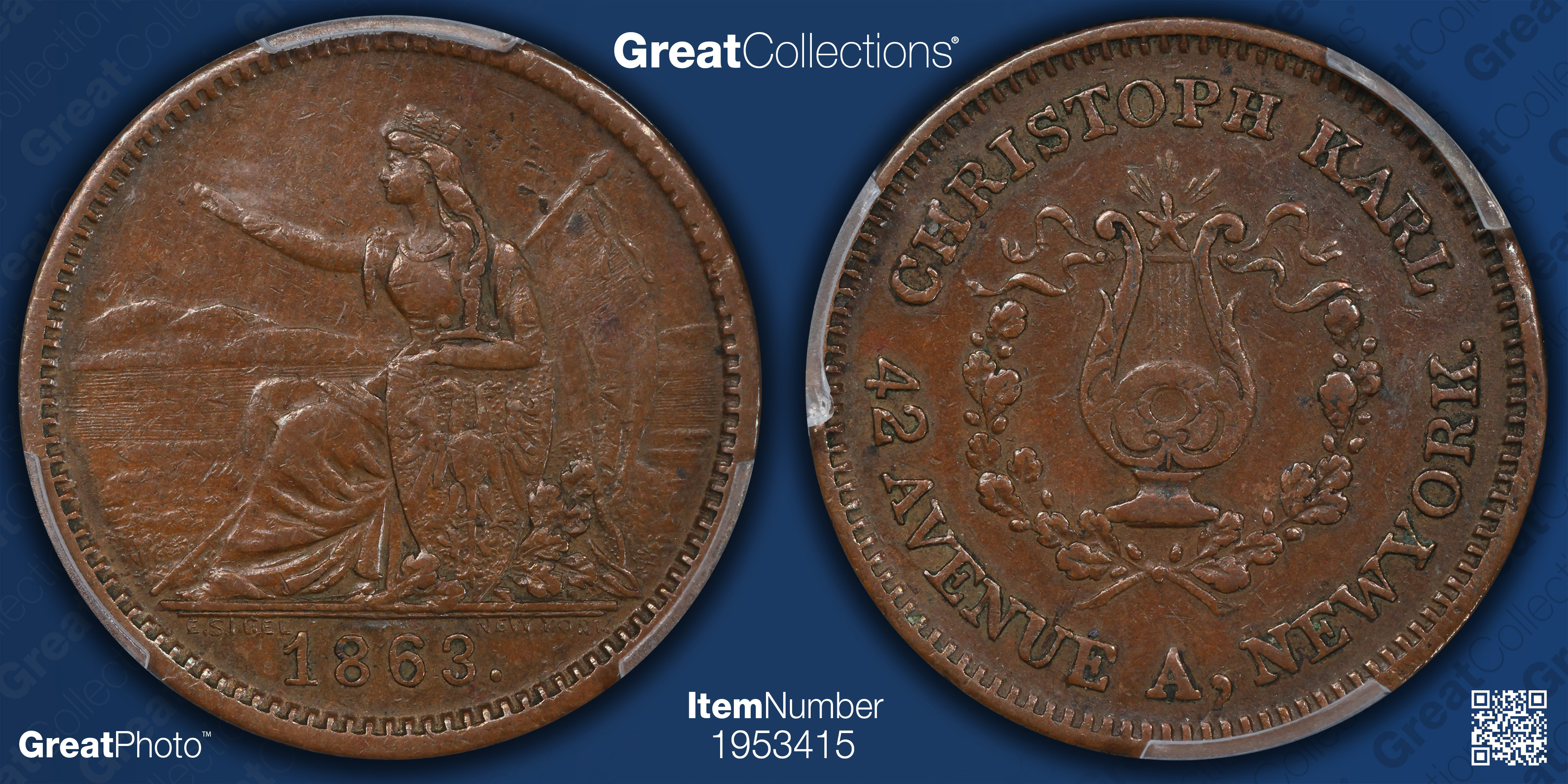 1863 New York City, New York Christopher Karl Civil War Token F-630AM ...