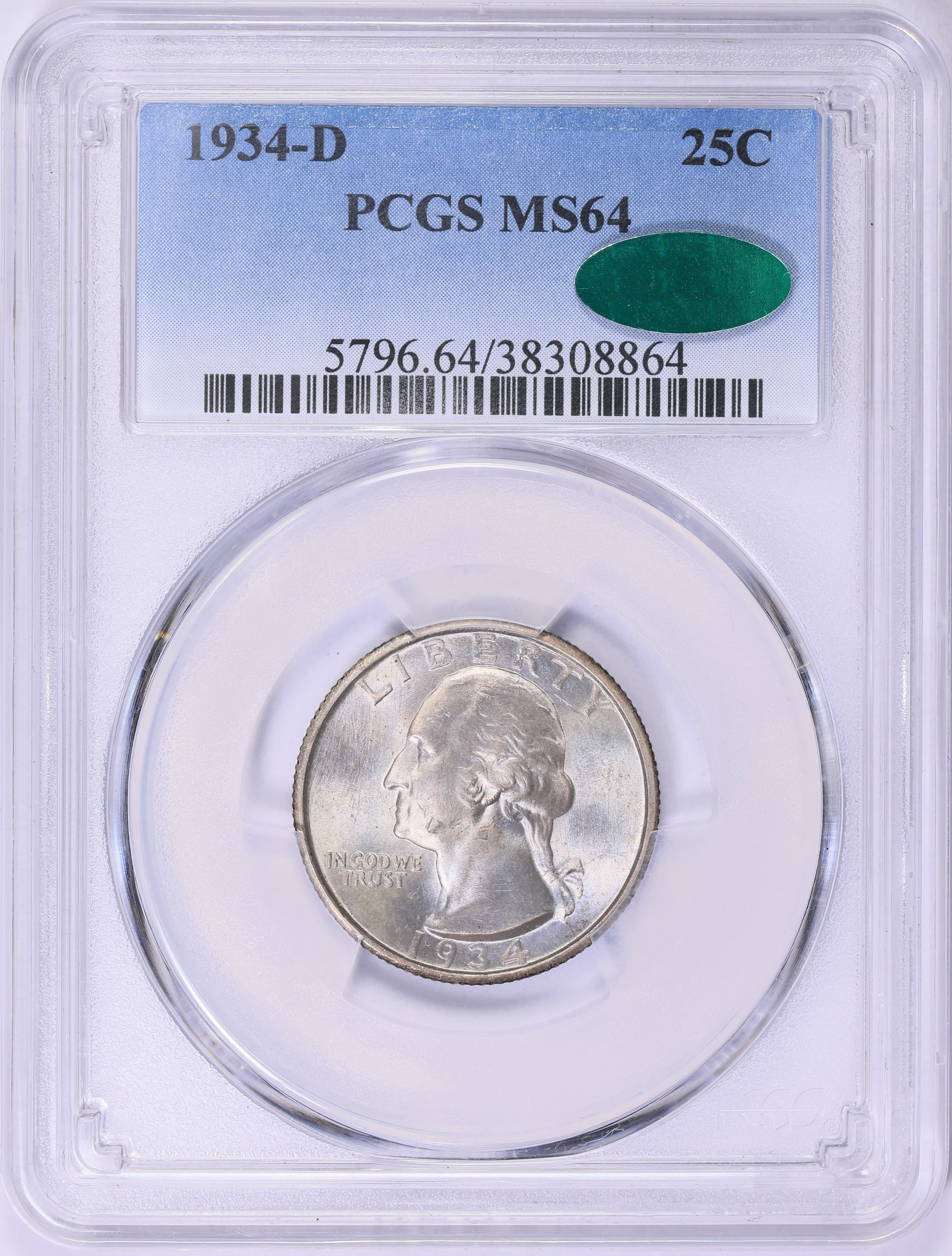 1934-D Washington Quarter PCGS MS-64 (CAC Green) (Item 1953661 ...