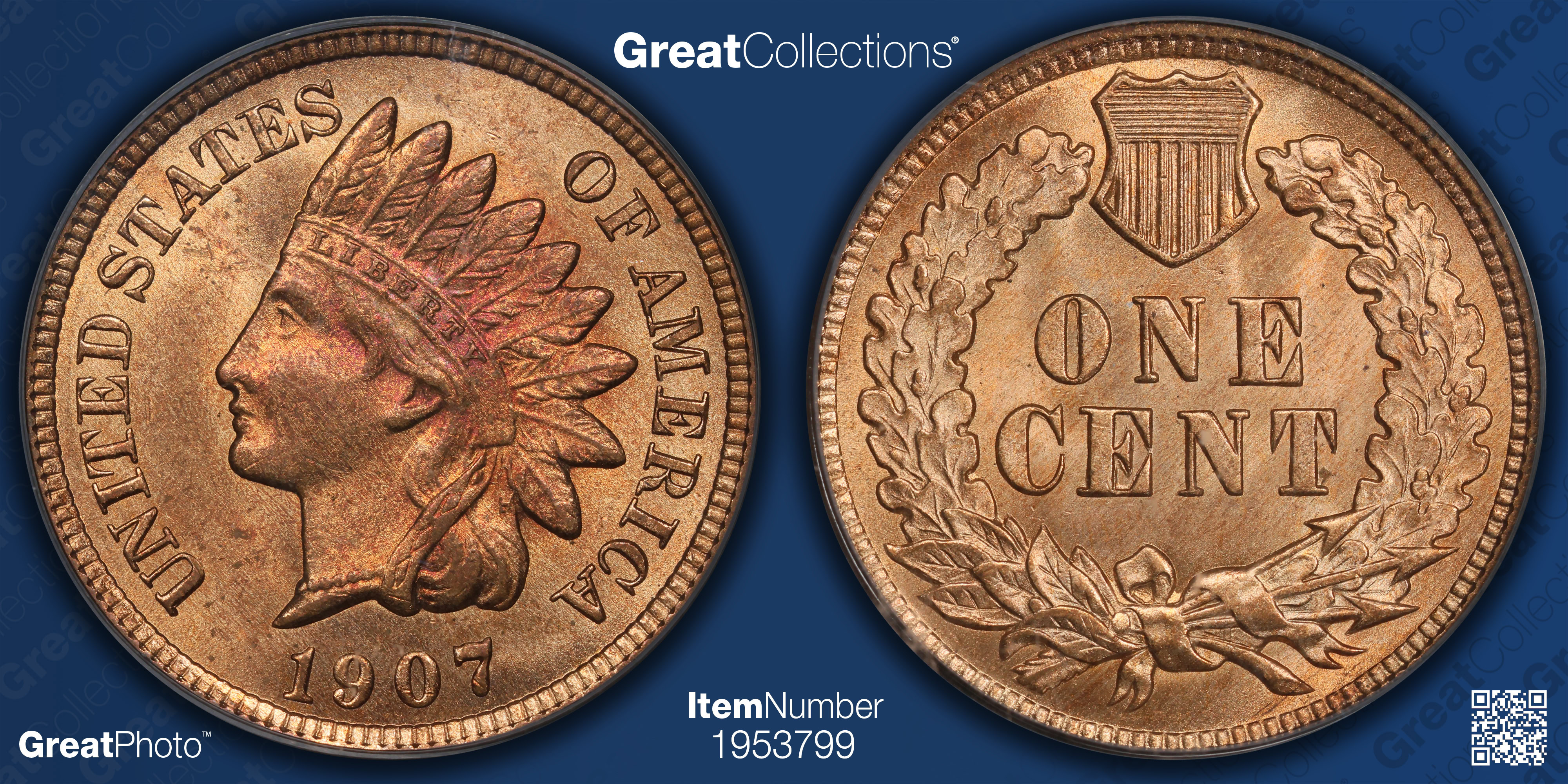 1907 Indian Cent PCGS MS-65 RD (Item 1953799) | GreatCollections Coin ...