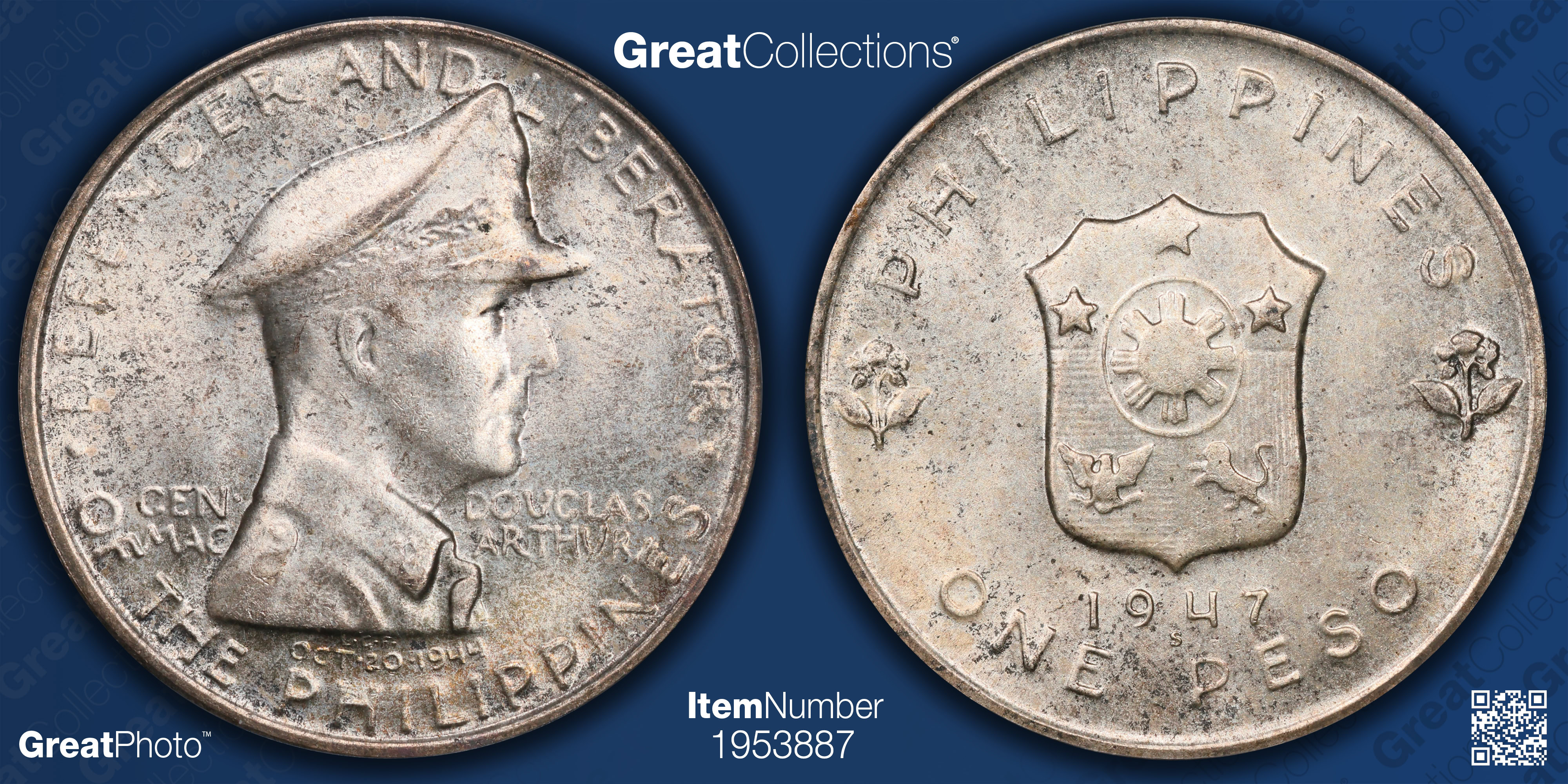 1947-S U.S. Philippines Peso MacArthur ICG MS-64 (Item 1953887 ...