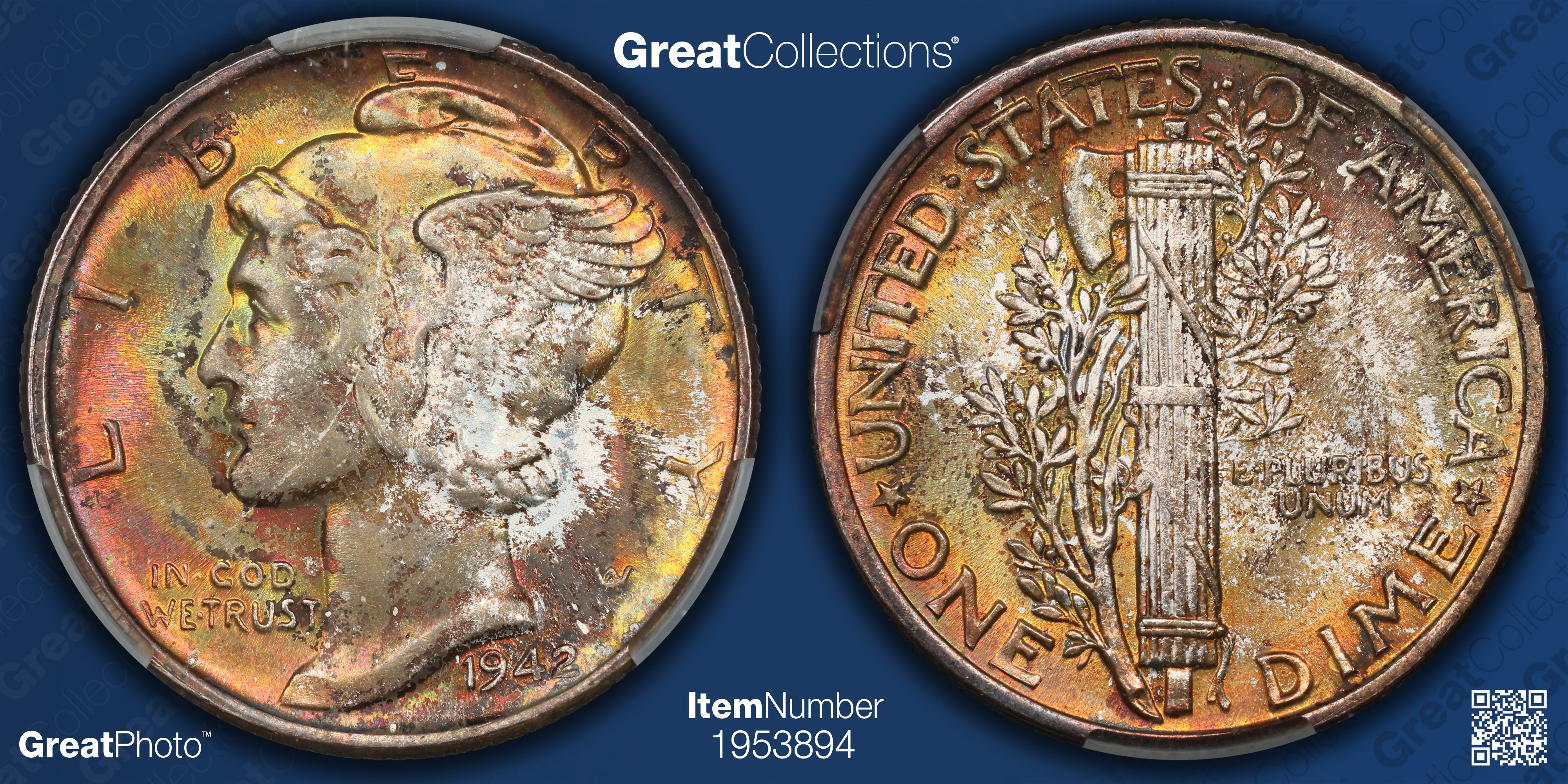 1942 Mercury Dime CACG MS-66 (Toned) (Item 1953894) | GreatCollections ...