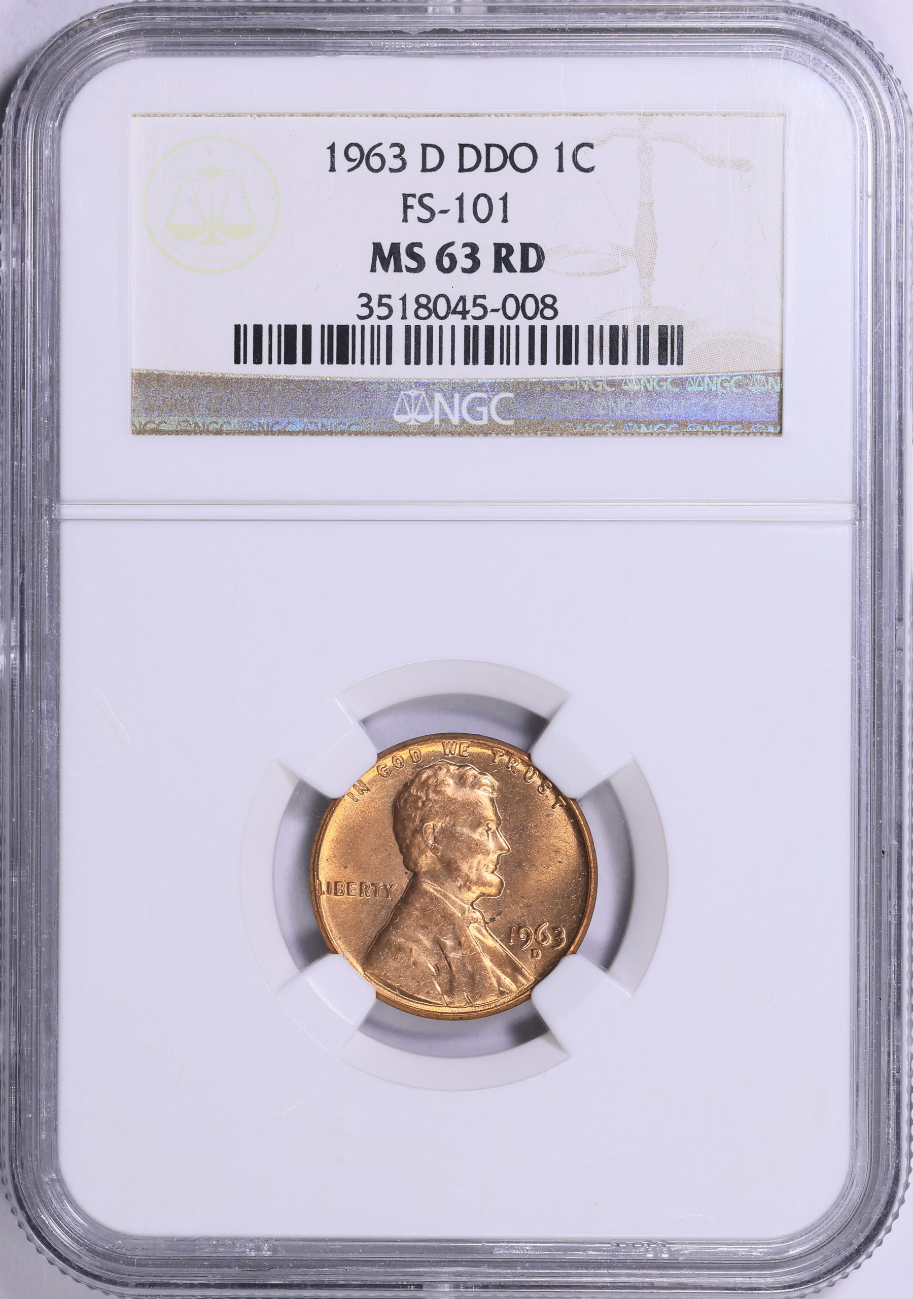 1963-D Lincoln Cent Doubled Die Obverse FS-101 NGC MS-63 RD (Item ...