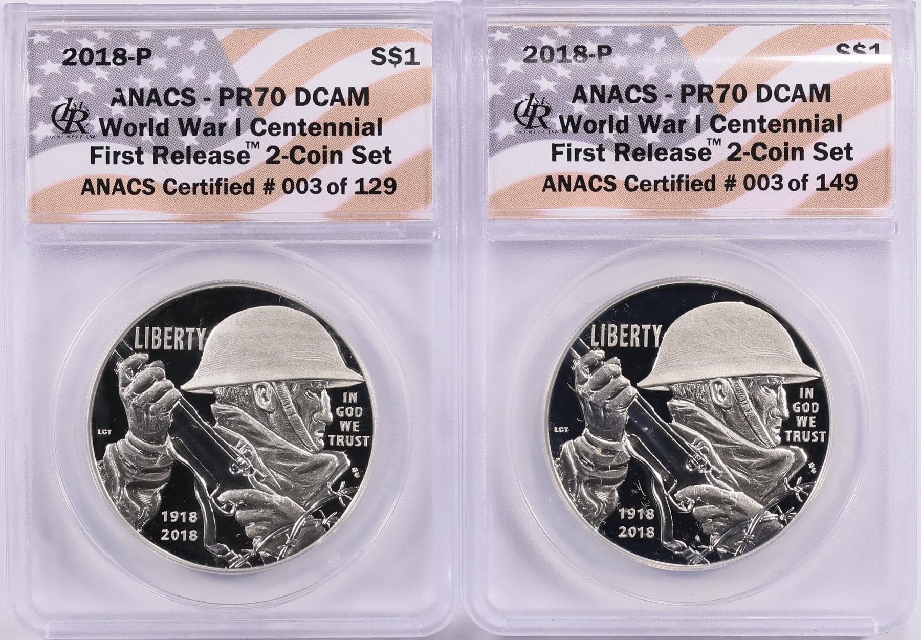 2018-P World War I Centennial Silver Dollar ANACS Proof-70 DCAM (2 ...