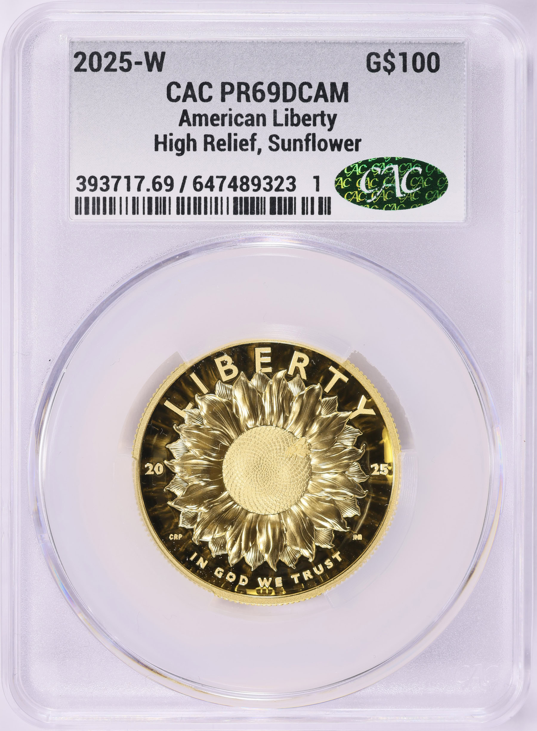 2025-W Gold $100 American Liberty High Relief Sunflower CACG Proof-69 ...