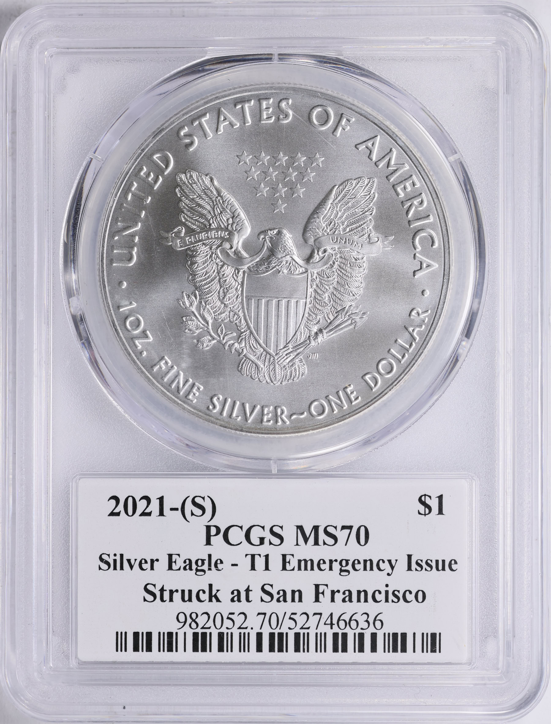 2021-(S) $1 Silver Eagle Type 1 Emergency Issue Struck at San Francisco ...