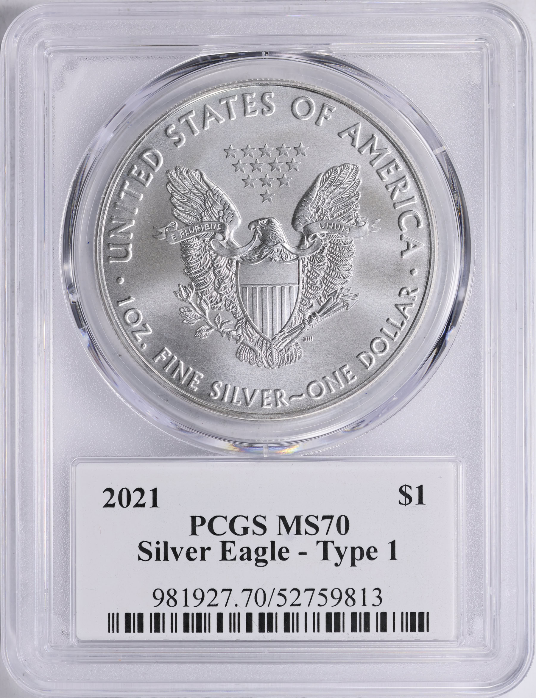 2021 $1 Silver Eagle Type 1 PCGS MS-70 (Ultra Breaks Label) | PCGS Cert ...