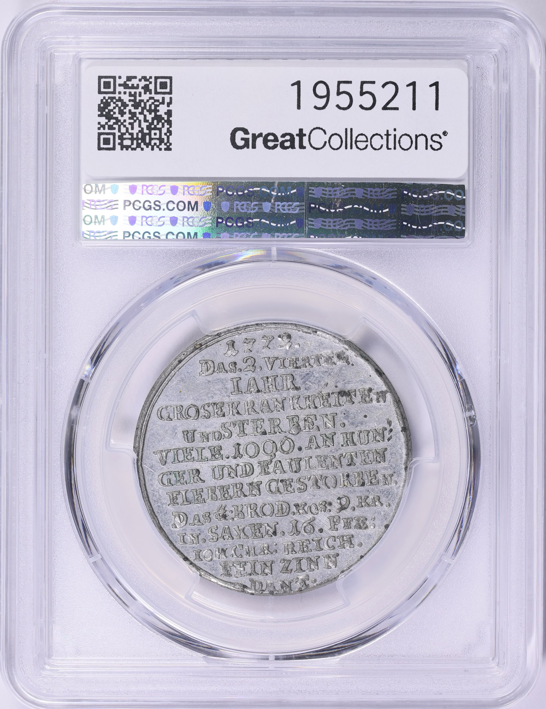 Germany - Saxony 1772 Tin 34mm Famine of 1772 Medal PCGS AU-55 | PCGS ...
