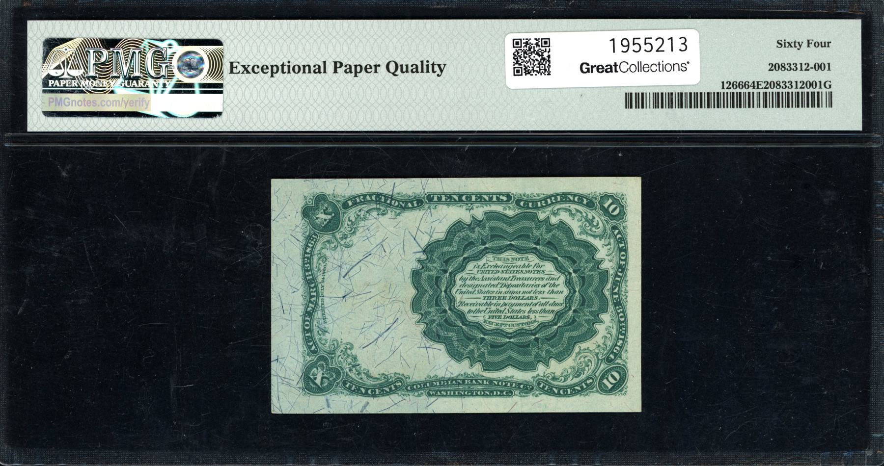 Fr. 1266 Fifth Issue 10 Cents Fractional Currency Note Allison ...