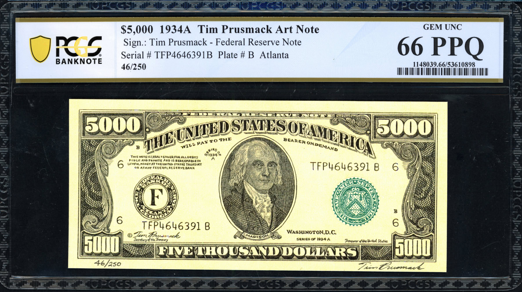 1934A $5,000 Atlanta Federal Reserve Tim Prusmack Art Note PCGS ...