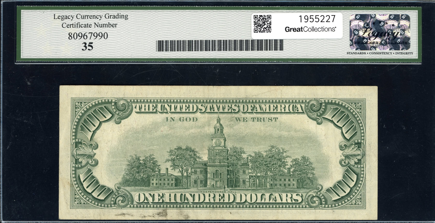Fr. 1550 (AA Block) 1966 $100 Legal Tender Note Granahan / Fowler Legacy Very Fine 35 | Legacy ...