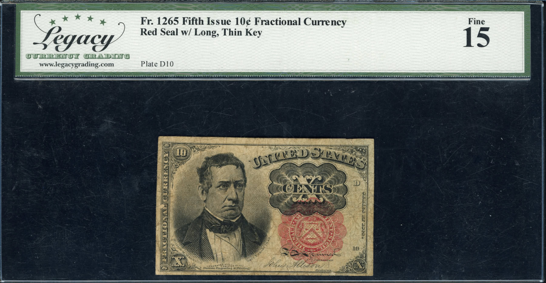 Fr. 1265 Fifth Issue 10 Cents Fractional Currency Note Allison ...