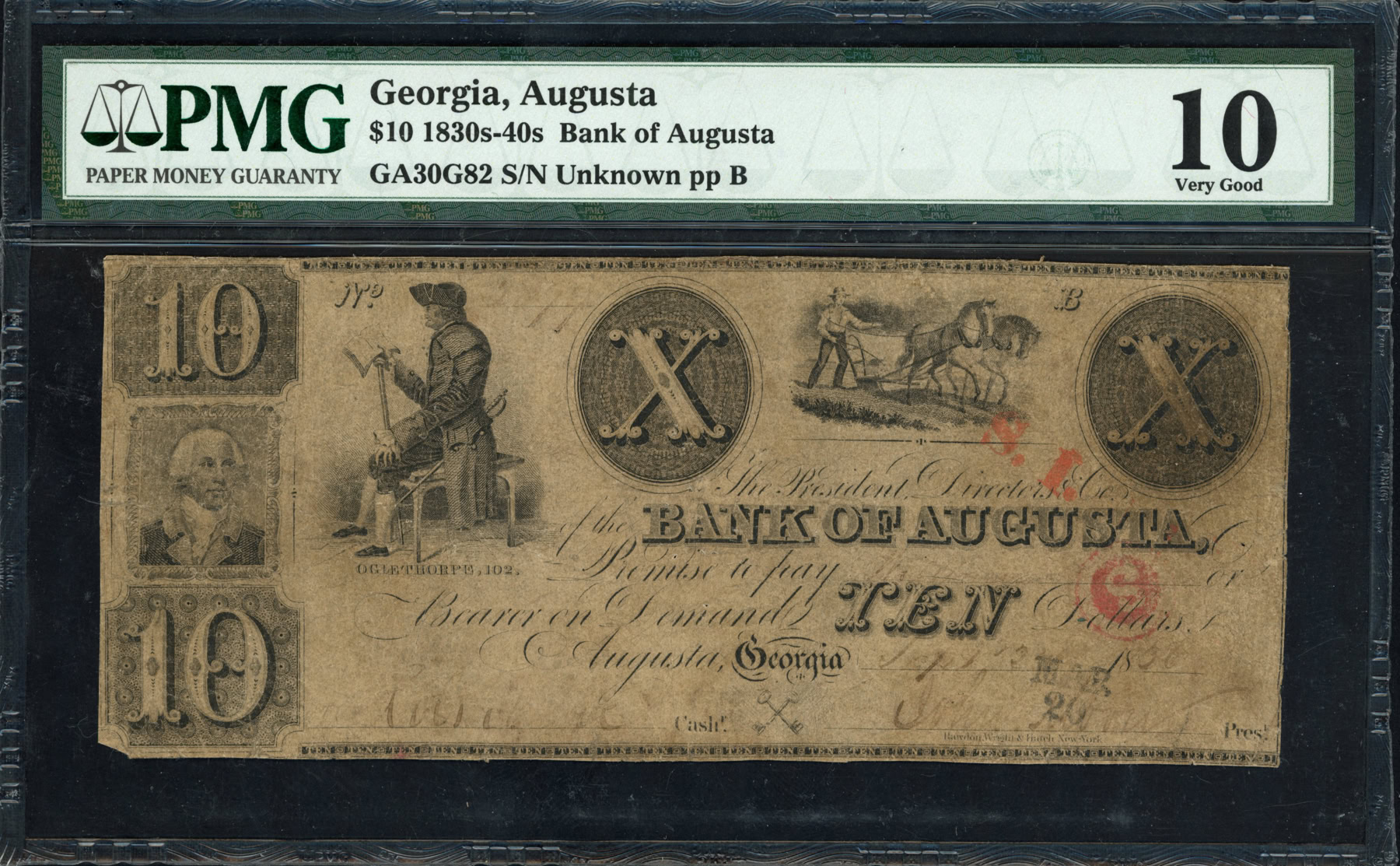 1830s-40s Augusta, Georgia The Bank of Augusta $10 Note PMG Very Good ...