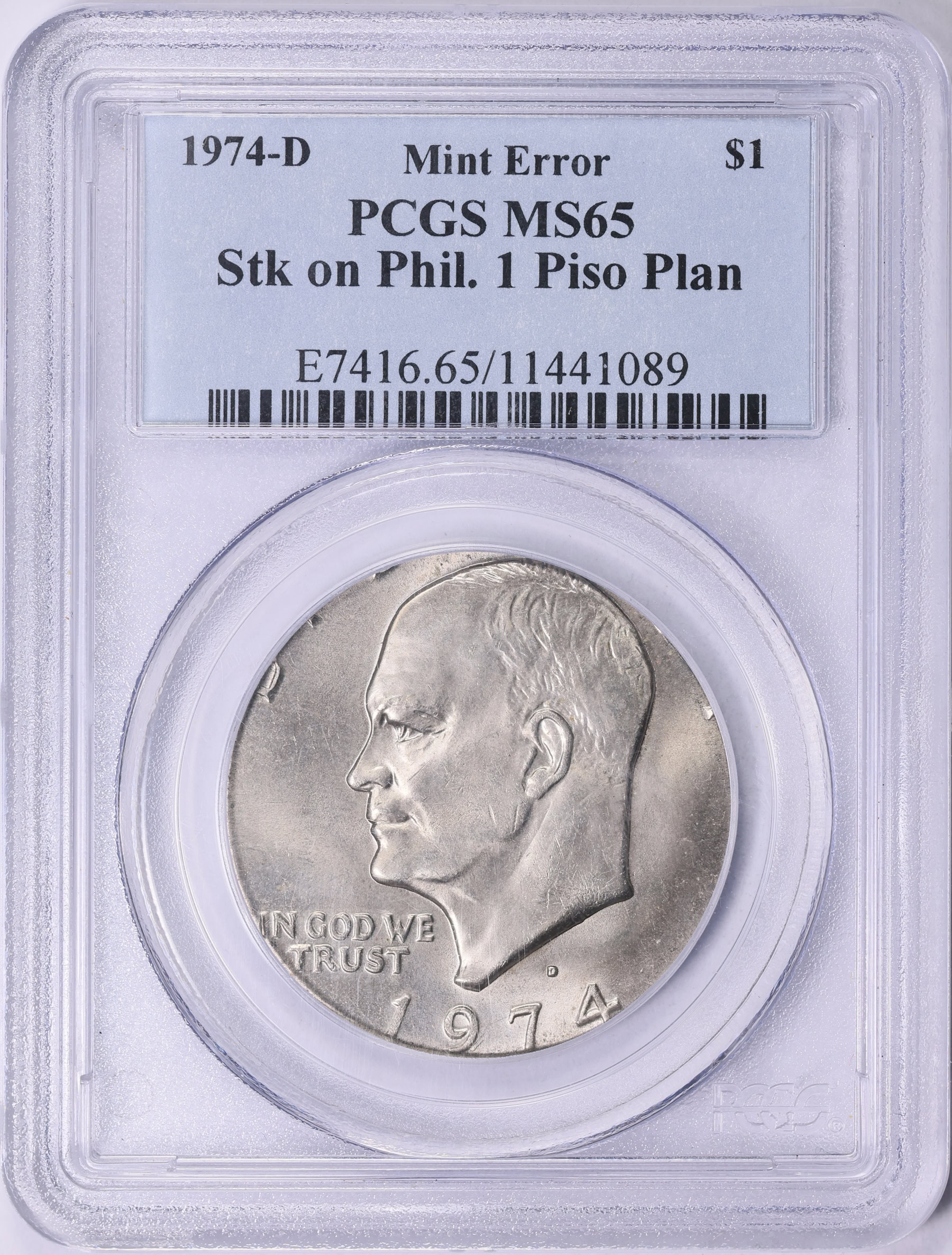 Mint Error 1974-D Eisenhower Dollar Struck on Philippines 1 Piso ...