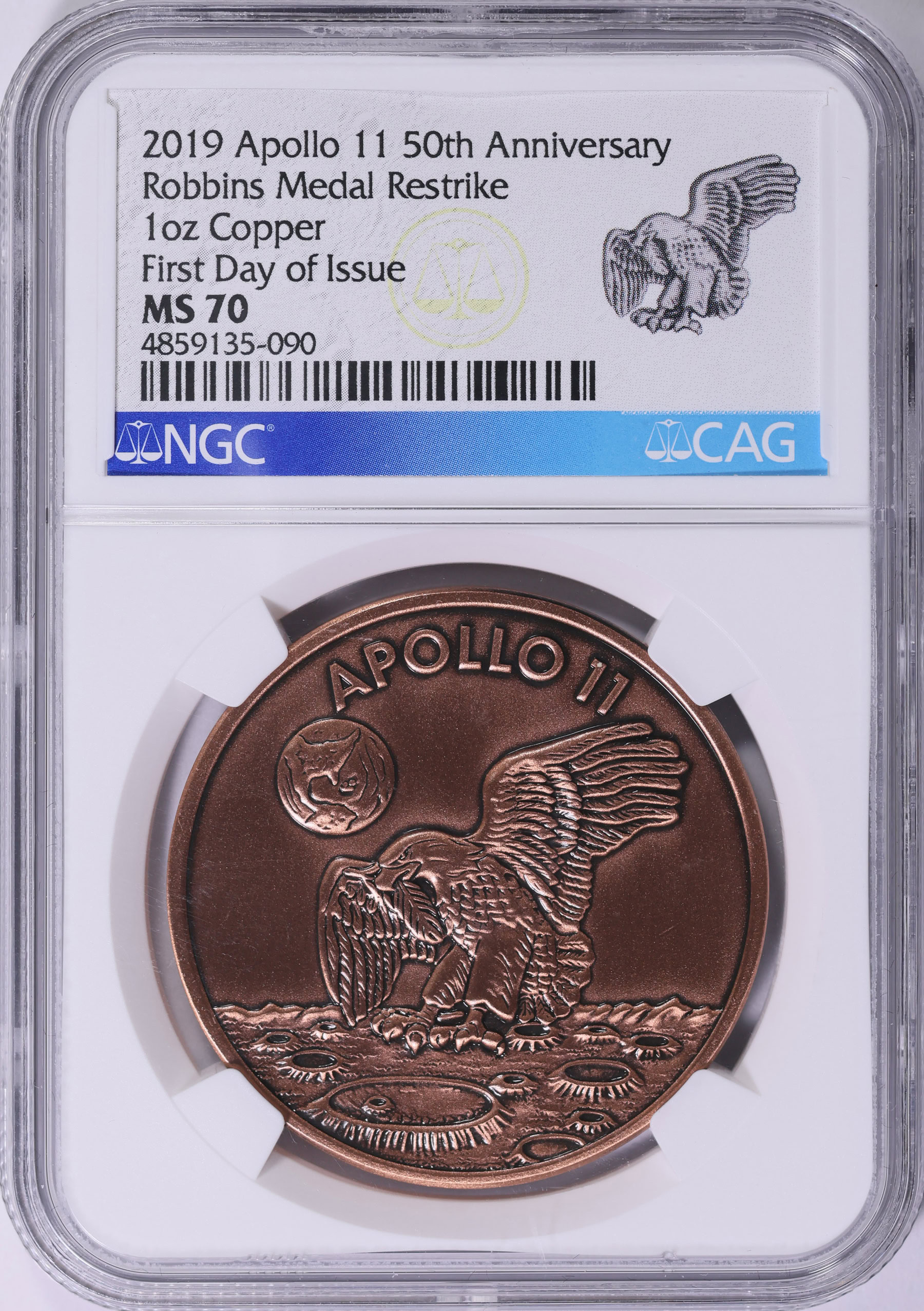 2019 Copper 1oz Apollo 11 50th Anniversary Robbins Medal Restrike First ...