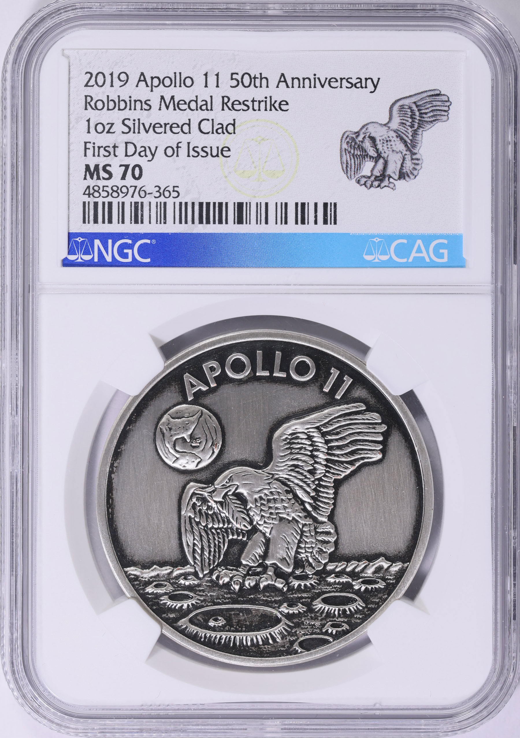 2019 Silvered Clad 1oz Apollo 11 50th Anniversary Robbins Medal ...