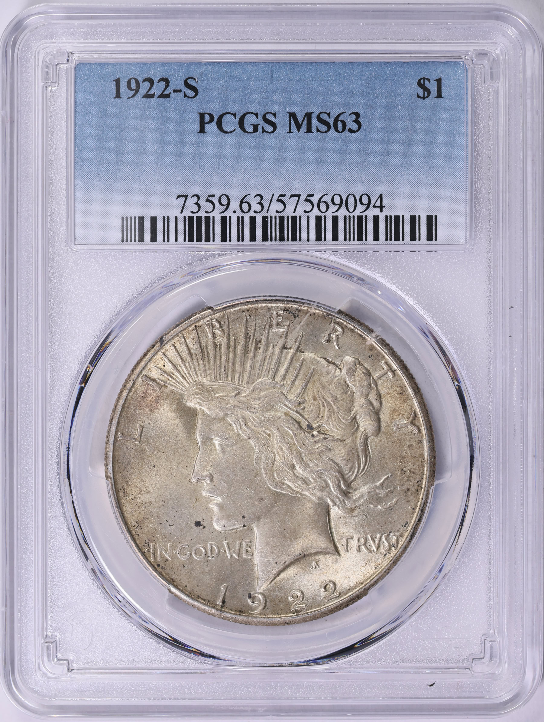 1922-S Peace Silver Dollar PCGS MS-63 (Item 1955733) | GreatCollections ...
