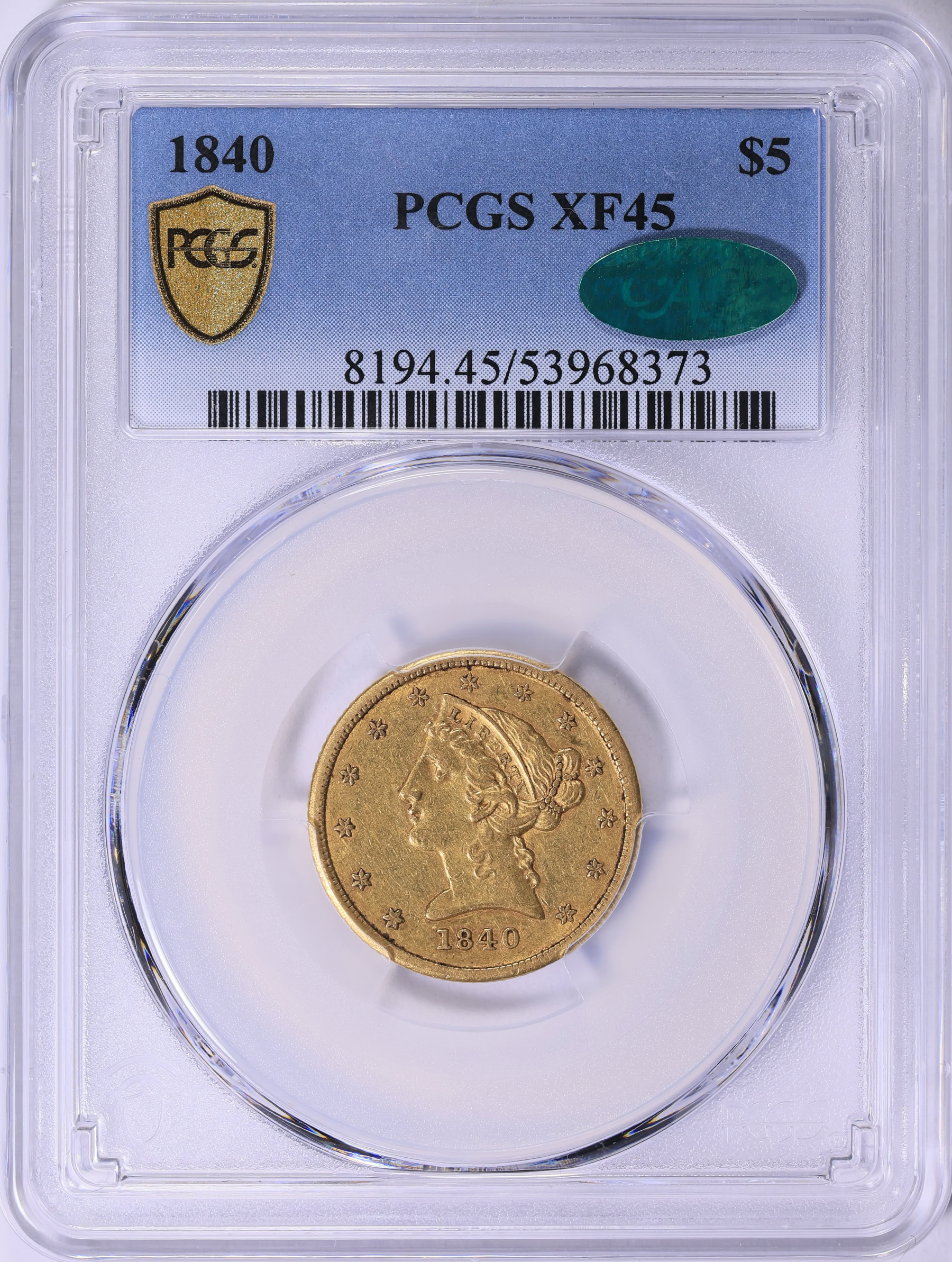 1840 Liberty Gold Half Eagle PCGS XF-45 (CAC Green) (Item 1956096 ...