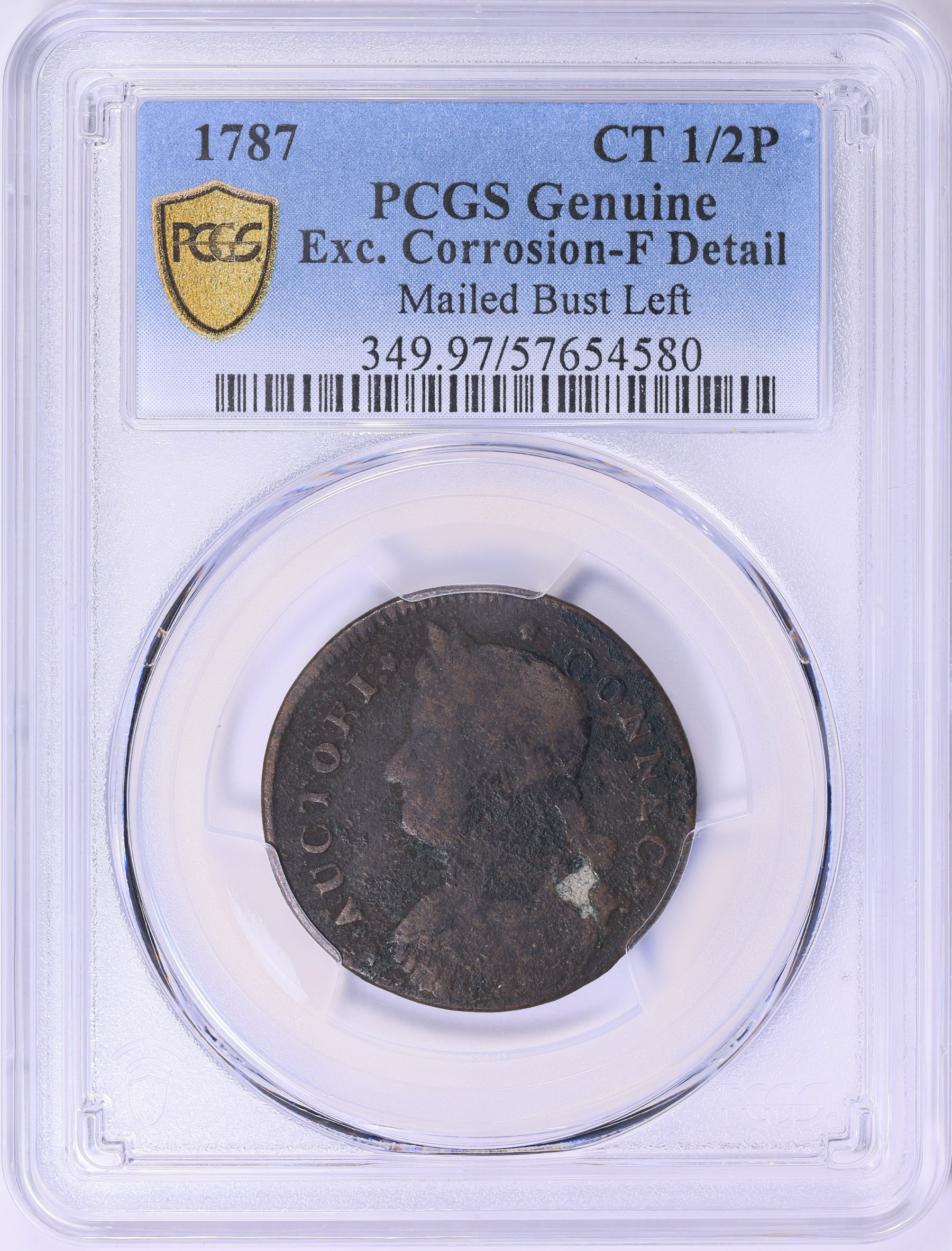 1787 Connecticut Copper Mailed Bust Left PCGS Genuine Fine Details ...