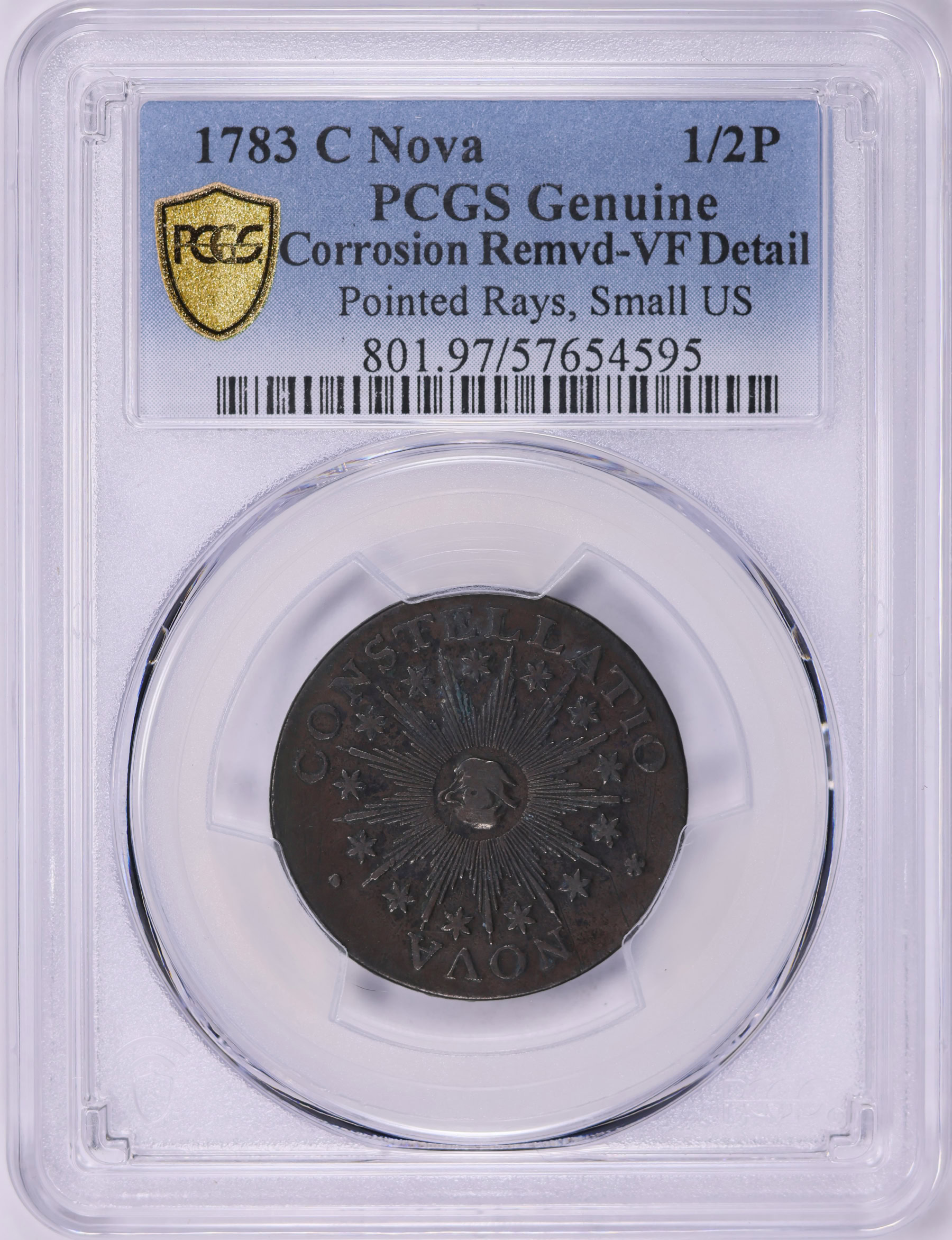 1783 Nova Constellatio Pointed Rays, Small US PCGS Genuine VF Details ...