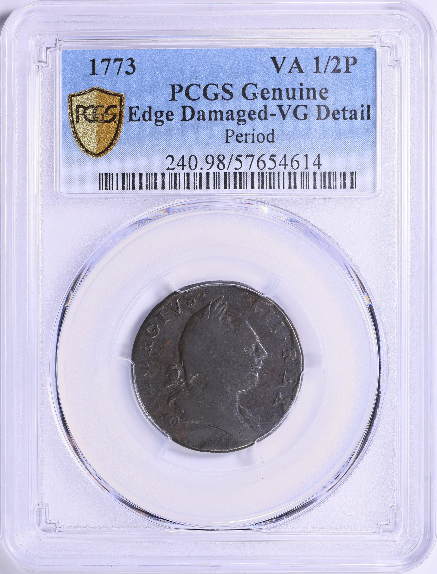 1773 Virginia Halfpenny Period PCGS Genuine VG Details (Item 1956393 ...