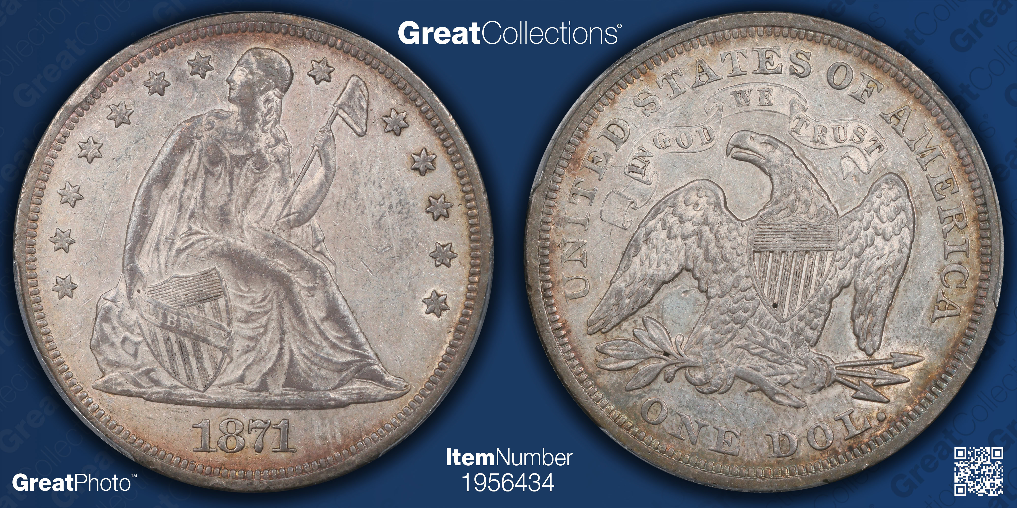 1871 Seated Liberty Silver Dollar PCGS AU-50 (CAC Green) (Item 1956434 ...