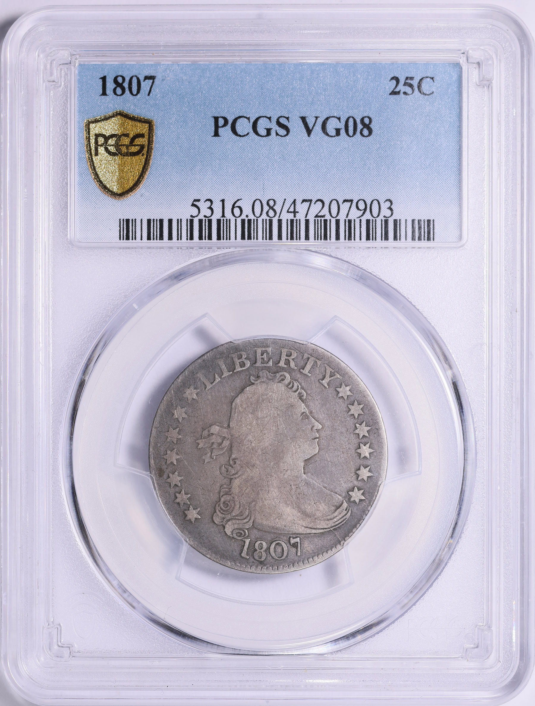1807 Draped Bust Quarter PCGS VG-08 (Item 1956442) | GreatCollections ...