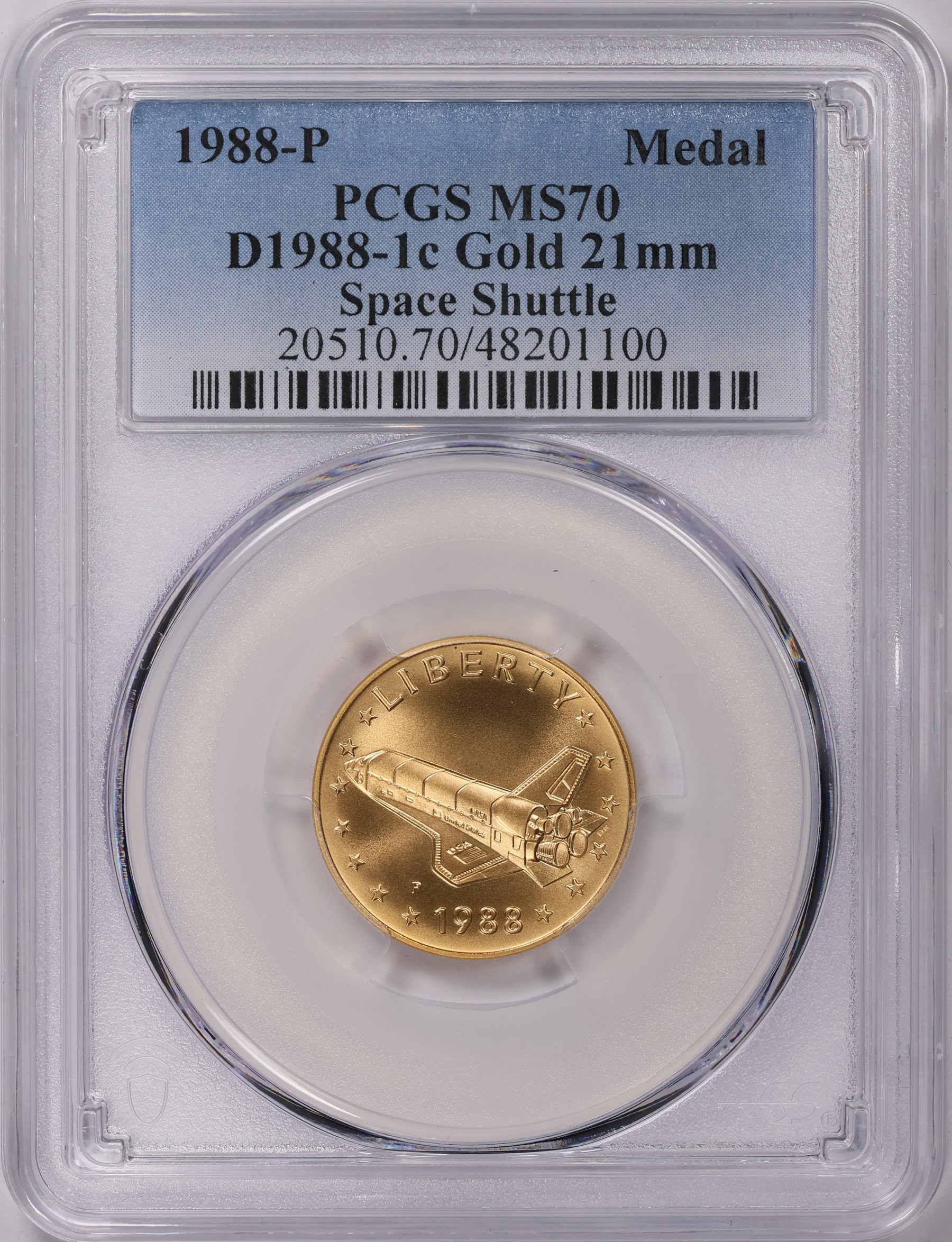 1988-P Gold 21mm Young Astronauts Space Shuttle Medal D1988-1c PCGS MS ...