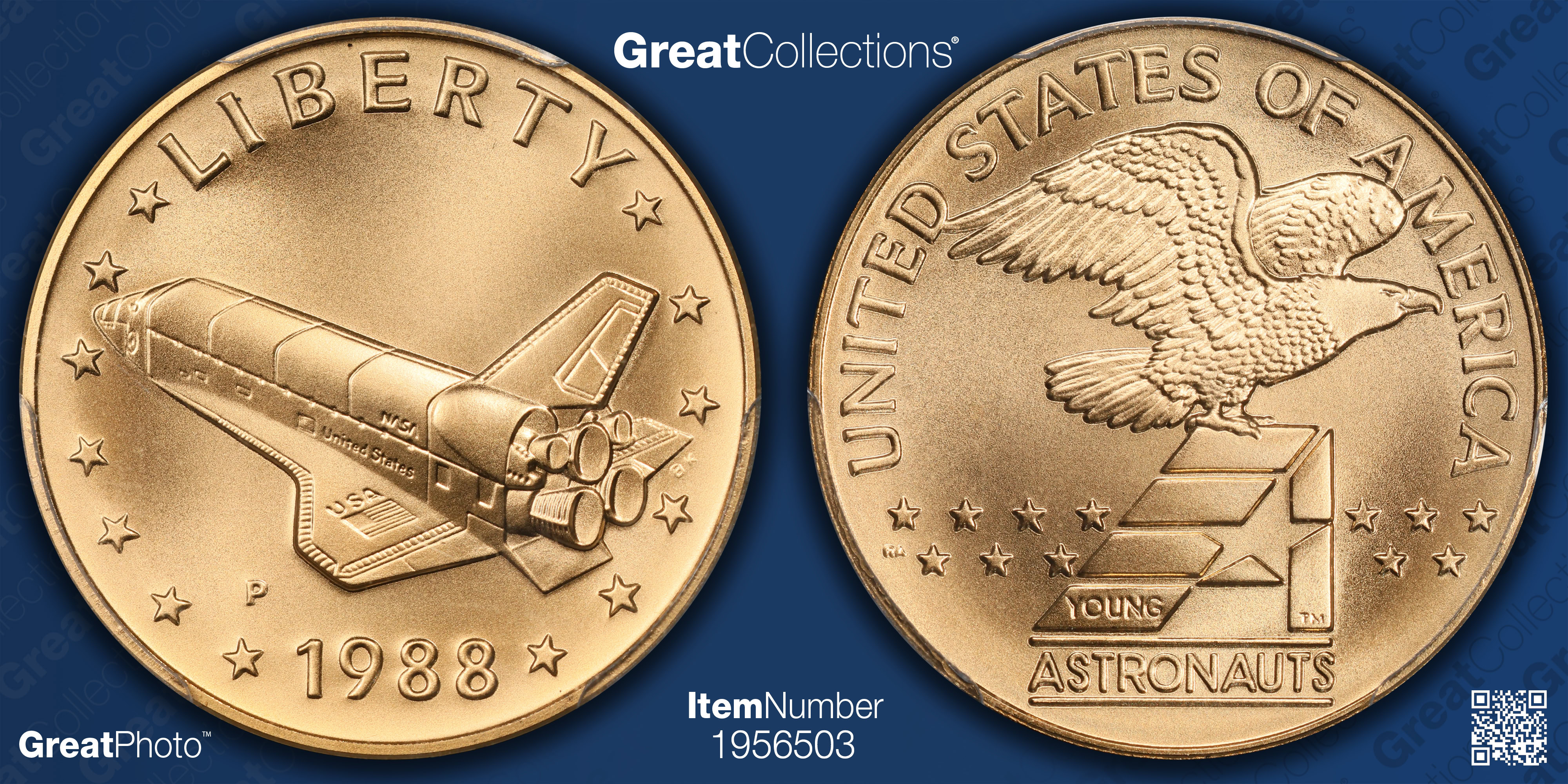 1988-P Gold 21mm Young Astronauts Space Shuttle Medal D1988-1c PCGS MS ...