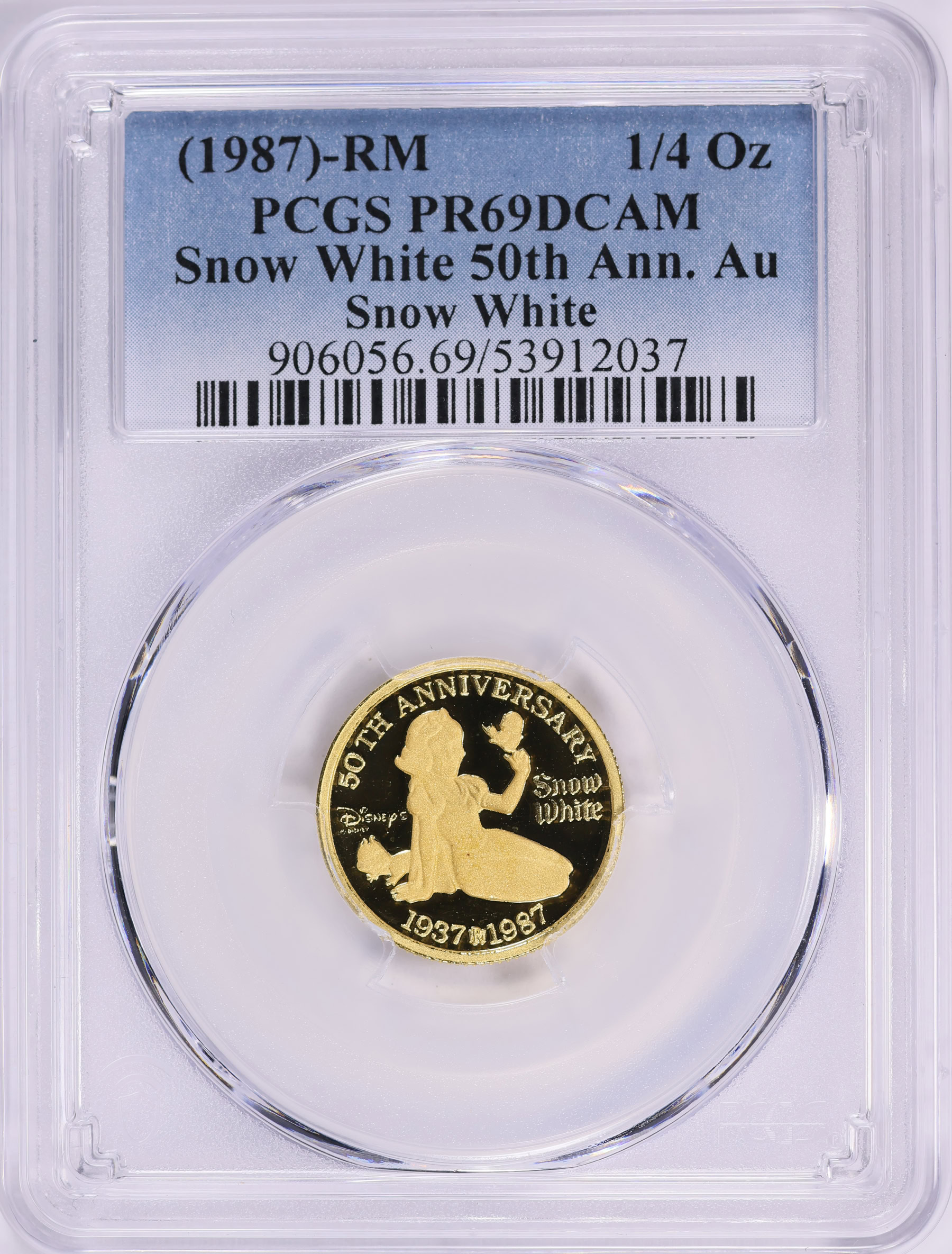 1987-RM Gold 20mm Snow White 50th Anniversary Disney Medal PCGS Proof ...