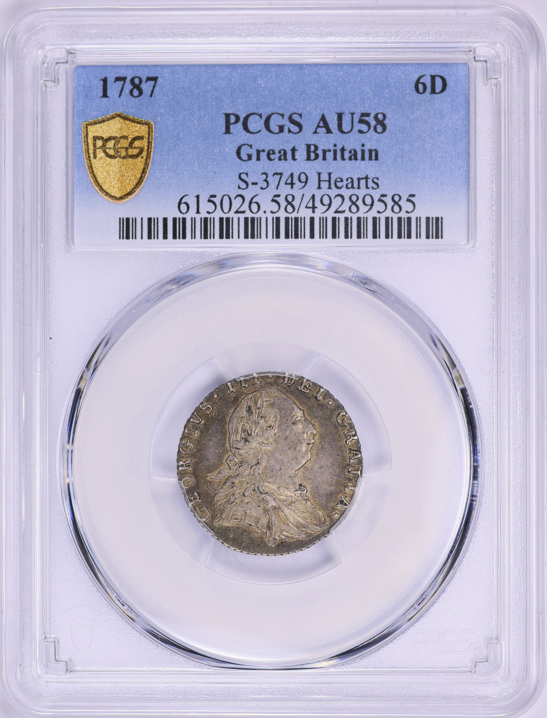 Great Britain 1787 Silver 6 Pence With Hearts KM-606.2 PCGS AU-58 (Item ...